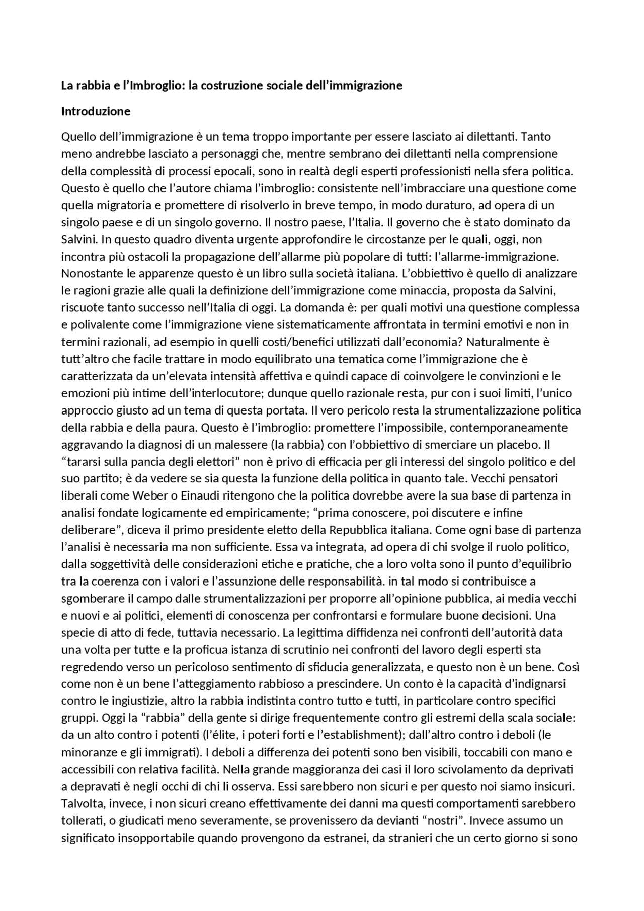 Riassunto del libro la rabbia e l'imbroglio | Sintesi del corso di ...