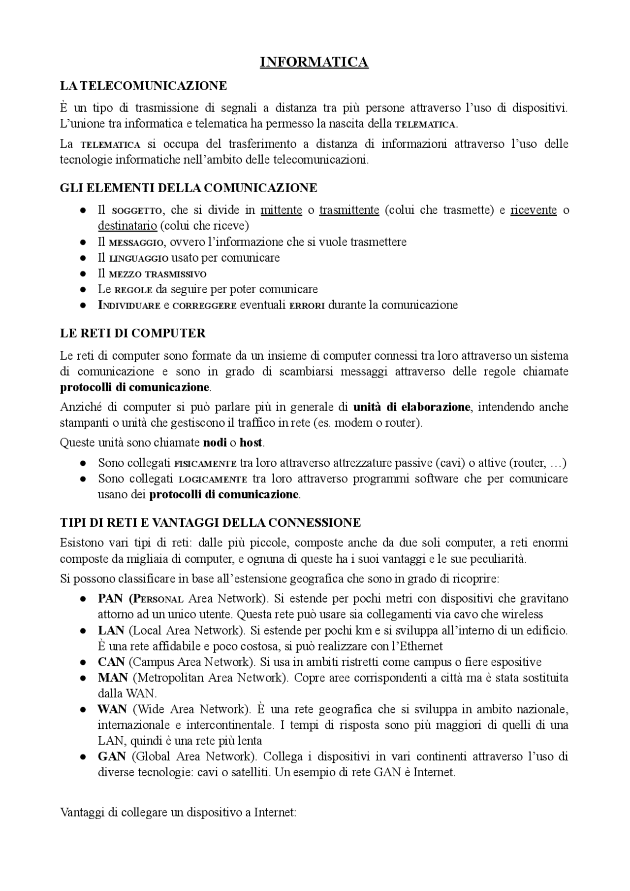 Reti di comunicazione, trasmissione dei dati e l'internet | Dispense di Informatica | Docsity