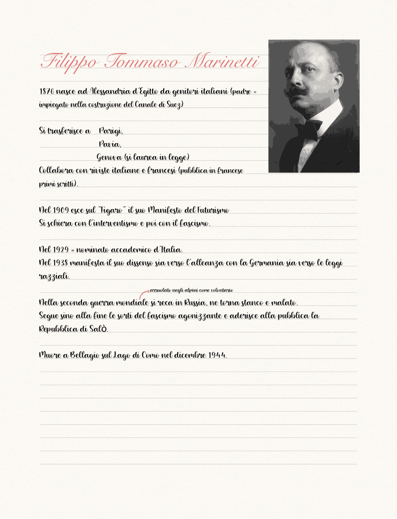 Filippo Tommaso Marinetti Schemi E Mappe Concettuali Di Italiano