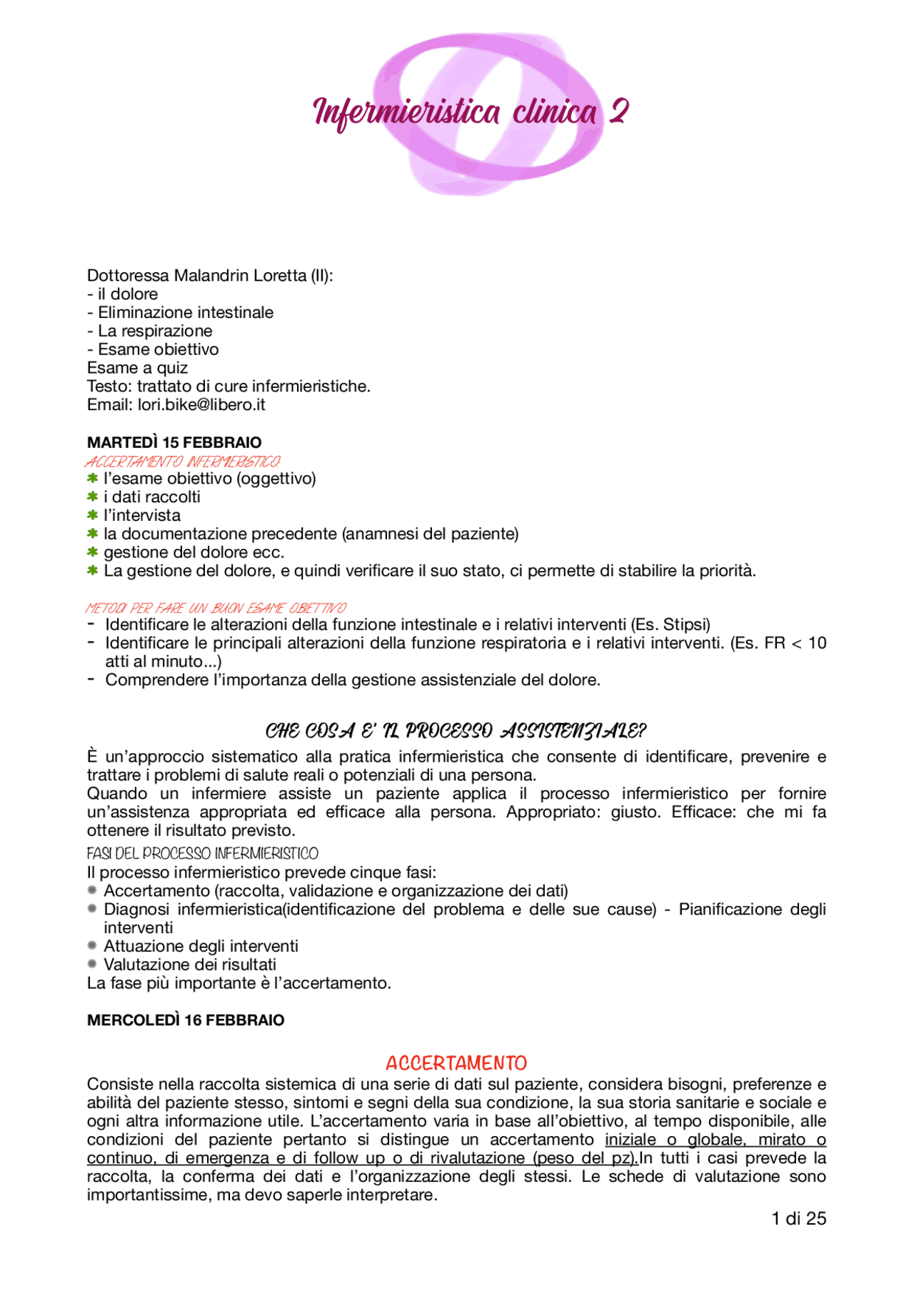 Programma Infermieristica Clinica 2 Semestre Schemi E Mappe
