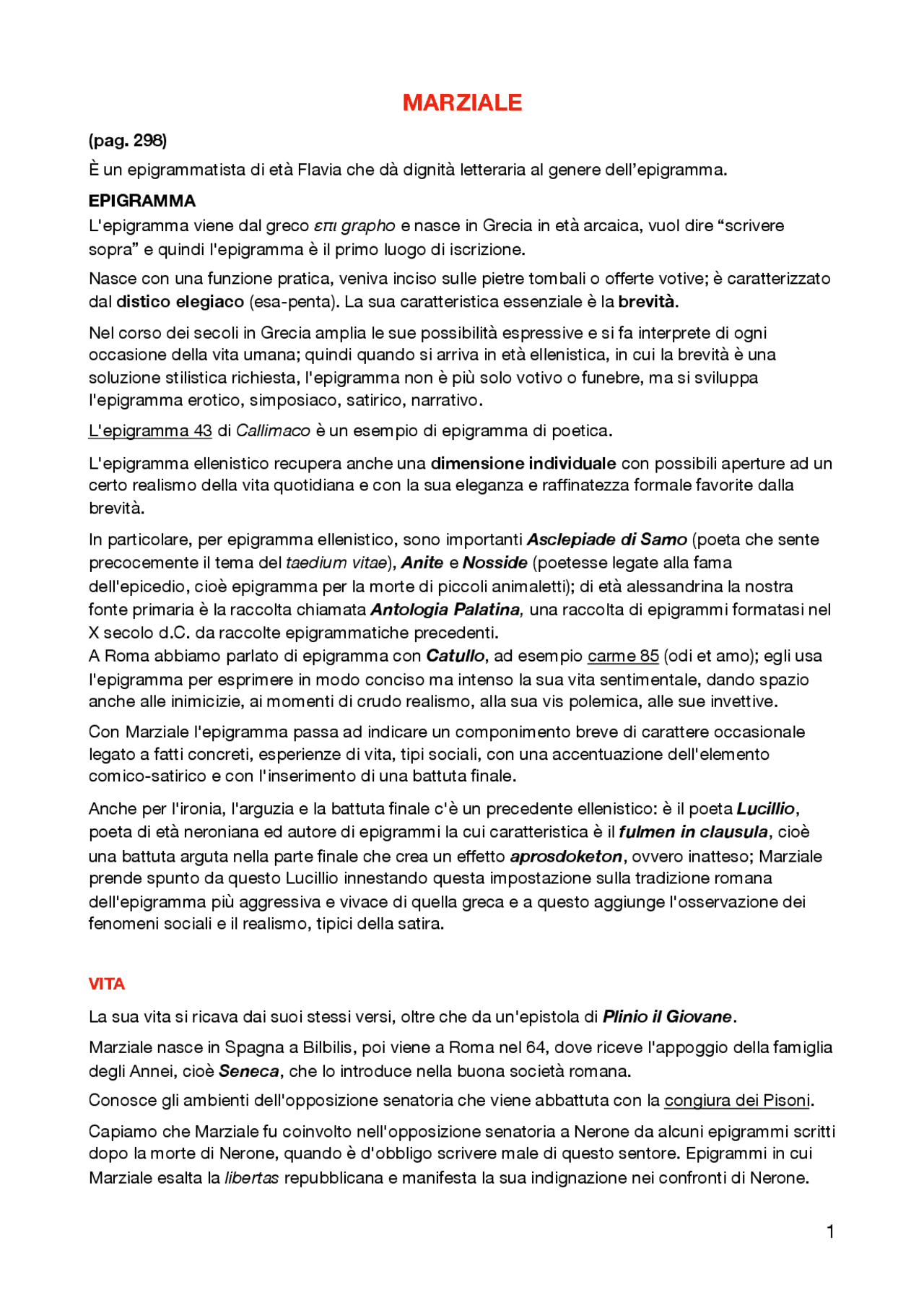 Marziale: vita, corpus, caratteristiche, realismo | Appunti di Latino | Docsity
