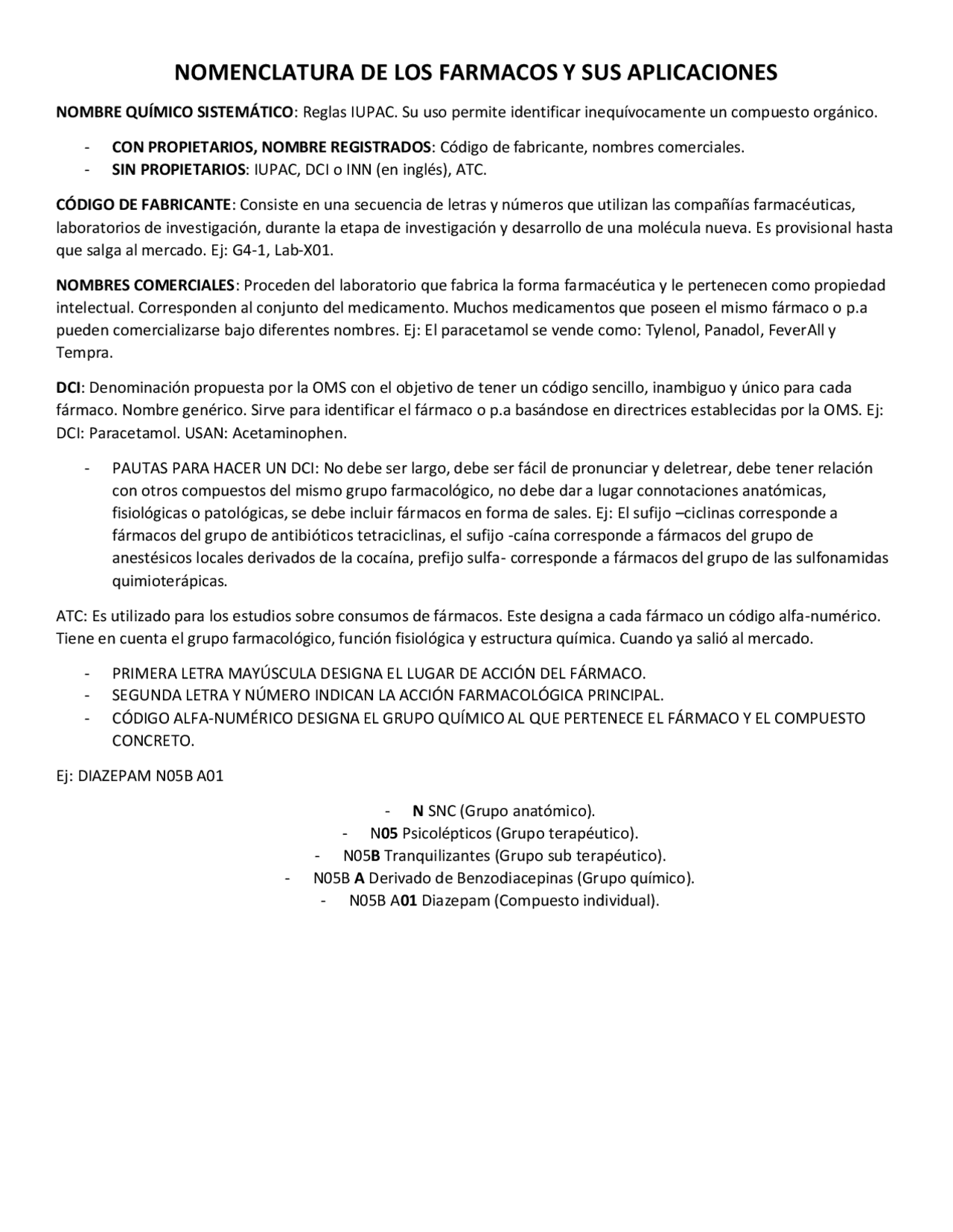 Nomenclatura De Los Fármacos Y Sus Aplicaciones Apuntes De