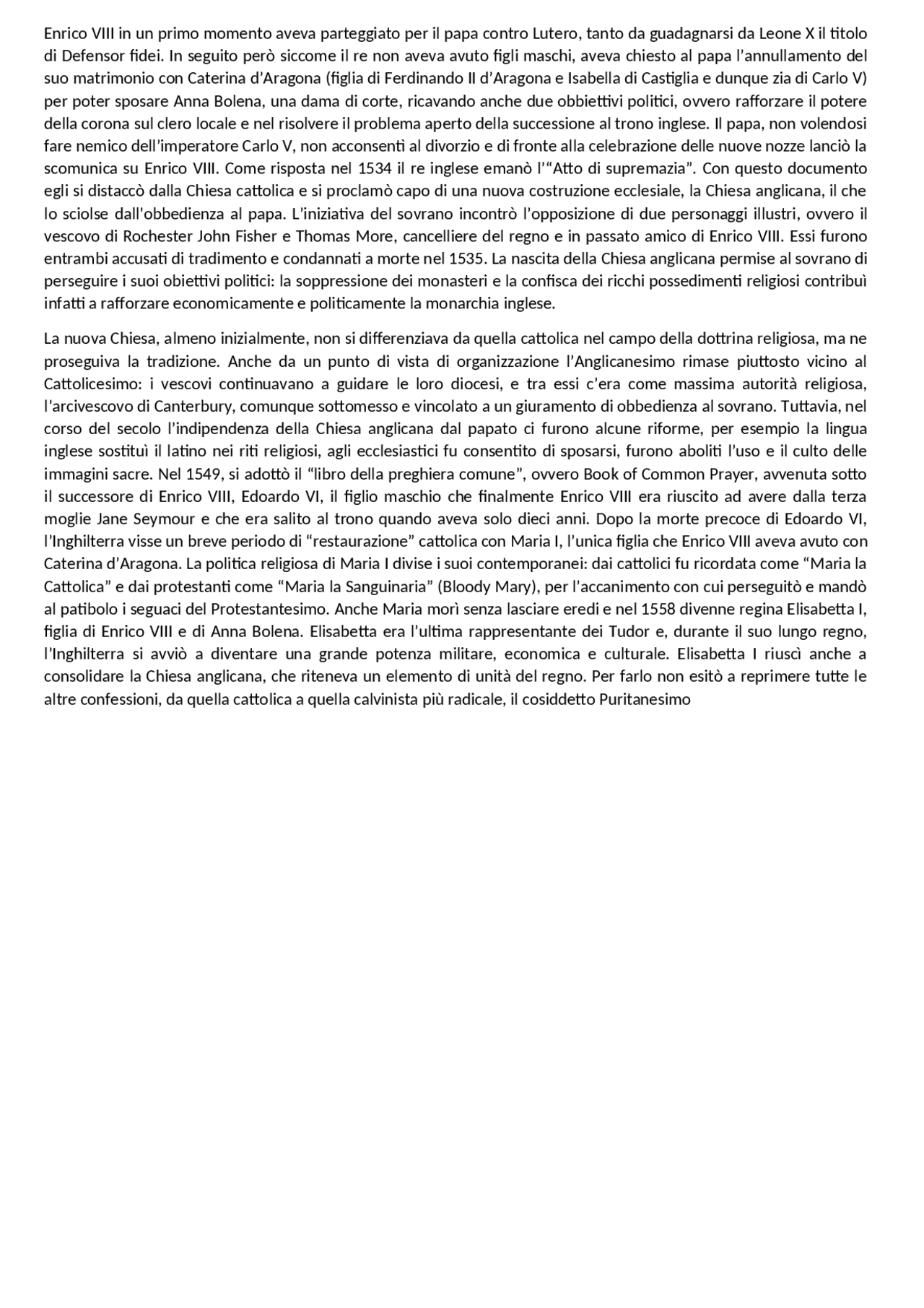 Riassunto Enrico Viii Appunti Di Storia Docsity