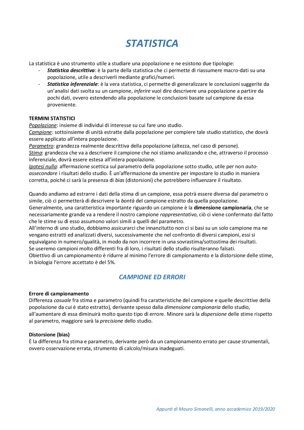 Statistica - Riassunto di sola teoria (Prof. Luca Bracchetti) | Schemi e mappe concettuali di ...