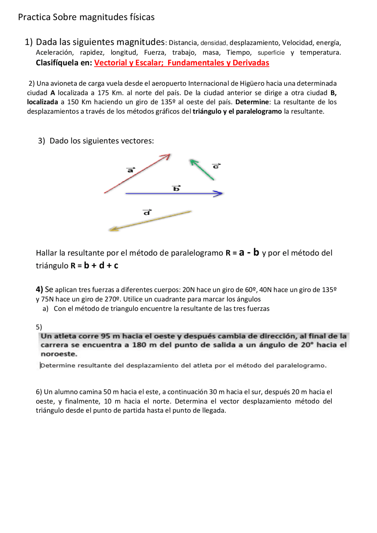 Practica Sobre magnitudes físicas | Ejercicios de Física | Docsity