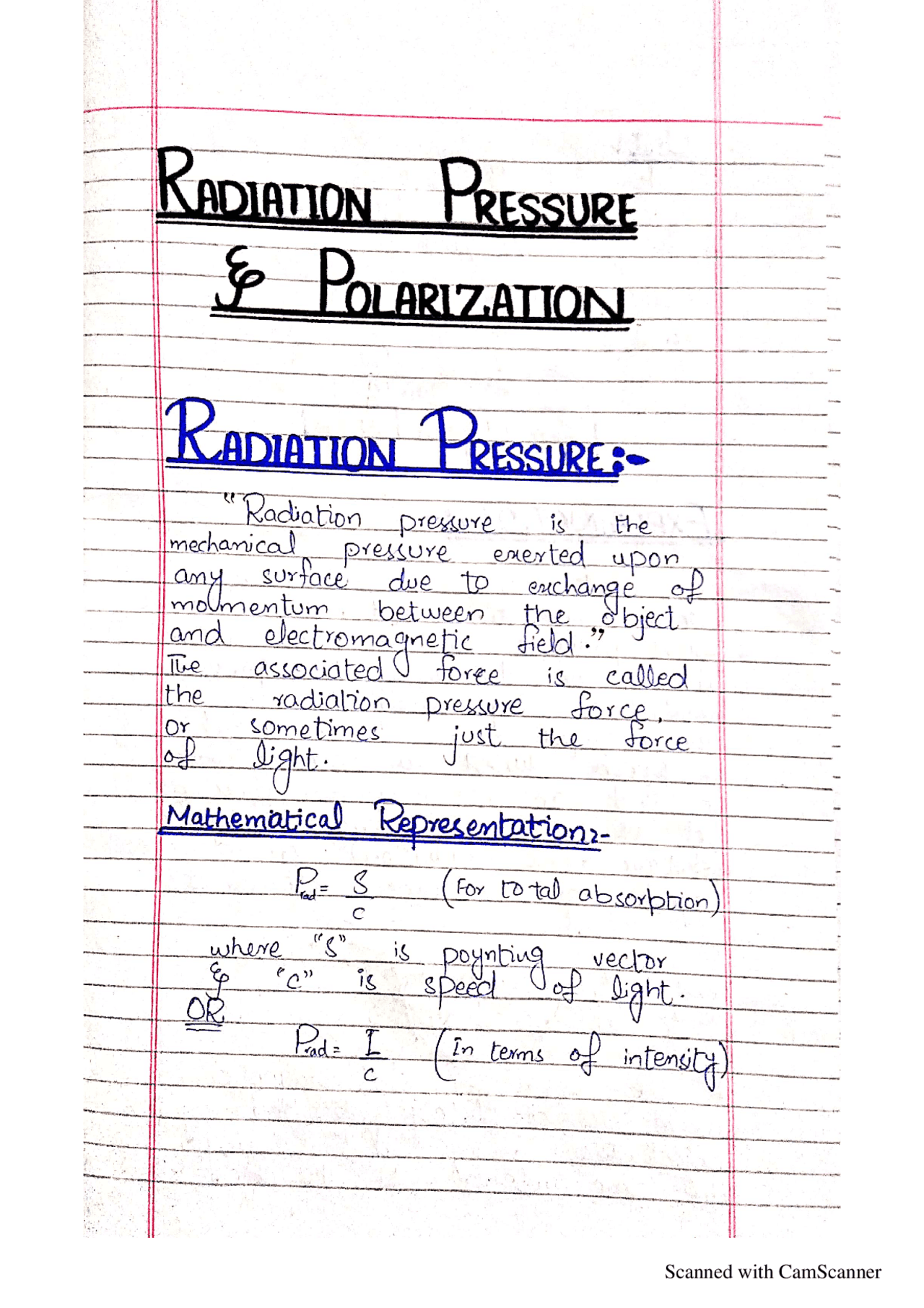 Radiation Pressure With Its Unit Conversionderivation And