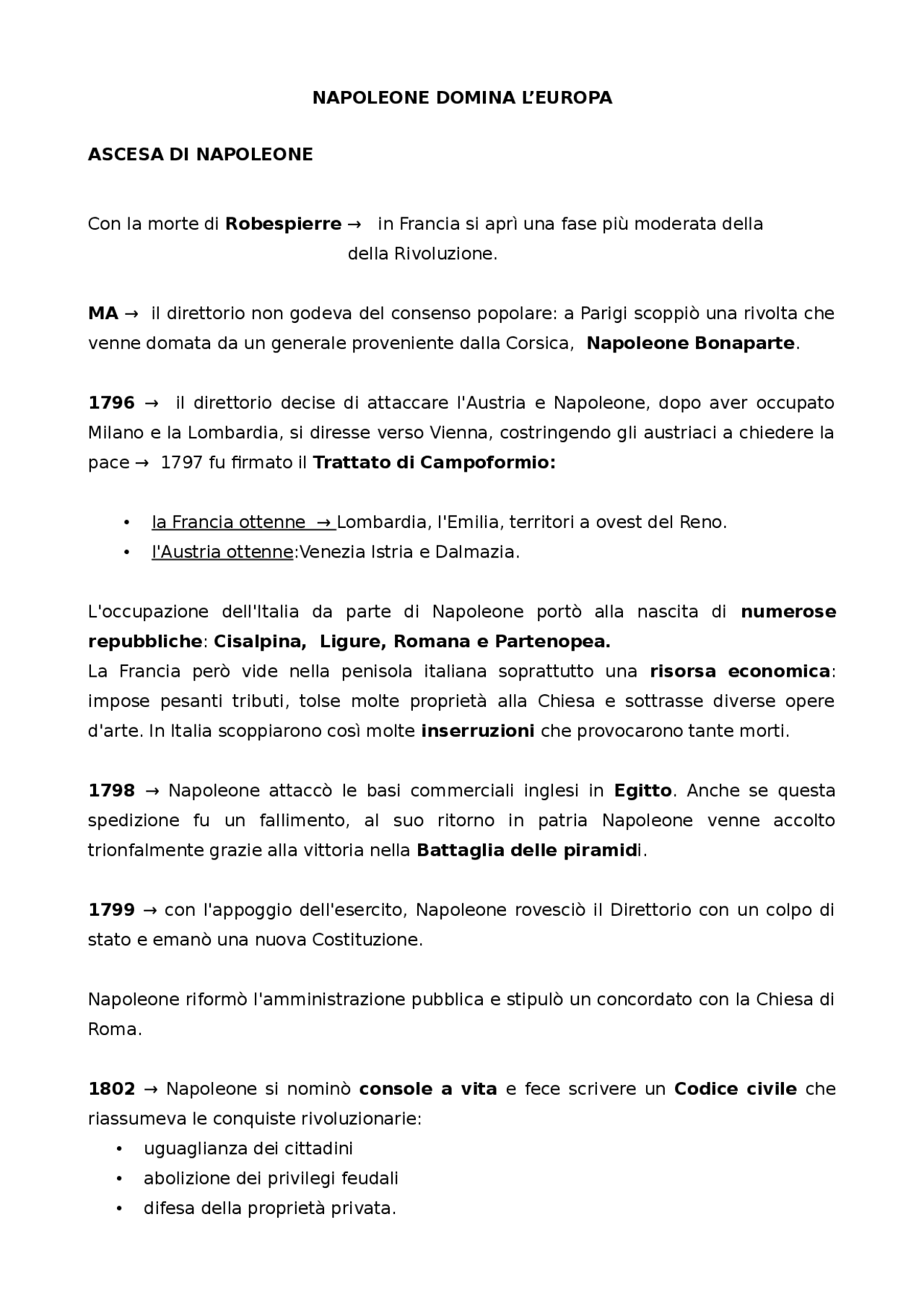 Napoleone Appunti Sintetici Schemi E Mappe Concettuali Di Storia