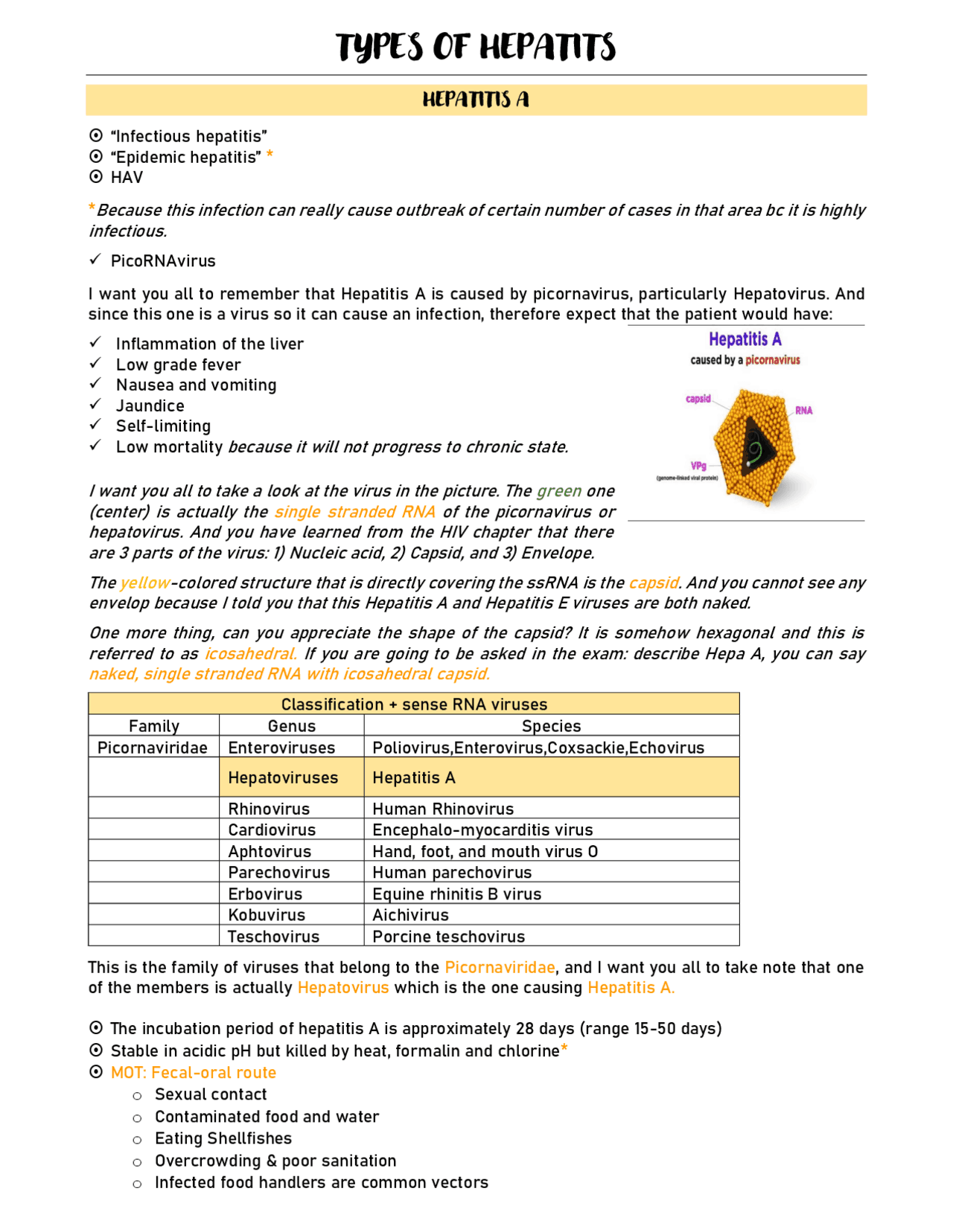 Lecture Material About The Types Of Hepatitis Lecture Notes