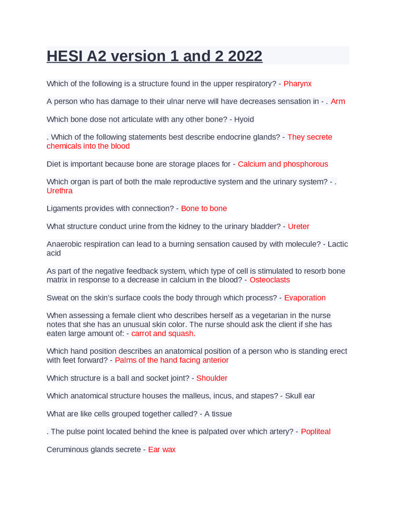 HESI A2 version 1 and 2 2022 | Exams Nursing | Docsity