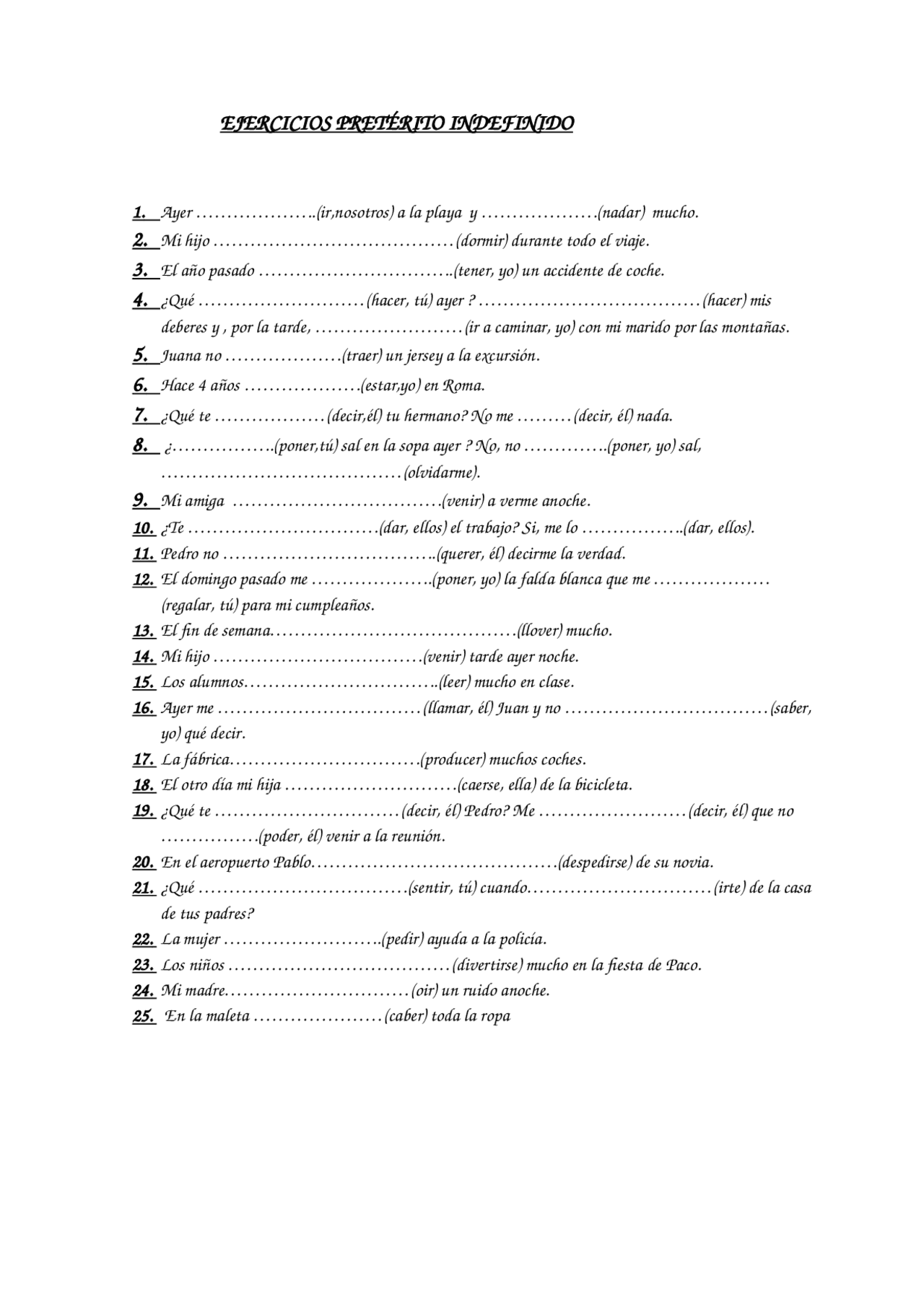 Exercices Spanish Language Exercises Spanish Docsity