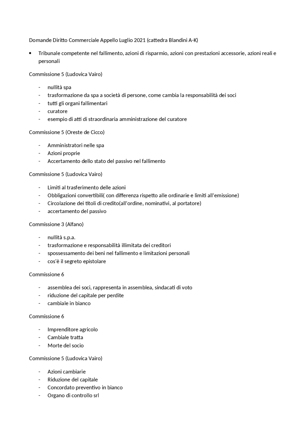 Domande Frequenti Esame Orale Appunti Di Diritto Commerciale Docsity