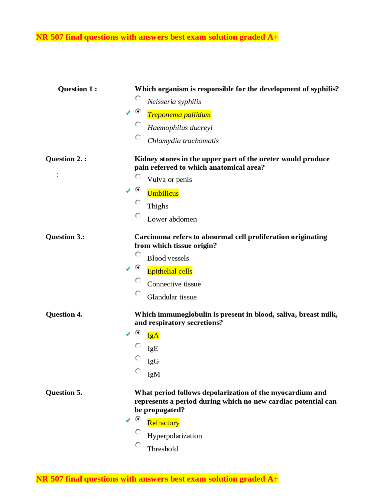 Nr 507 Final Questions With Answers Best Exam Solution Graded A