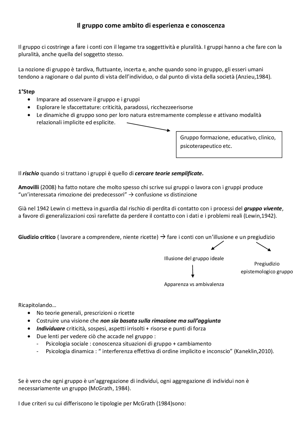 Riassunto slide sui gruppi | Slide di Psicopedagogia | Docsity