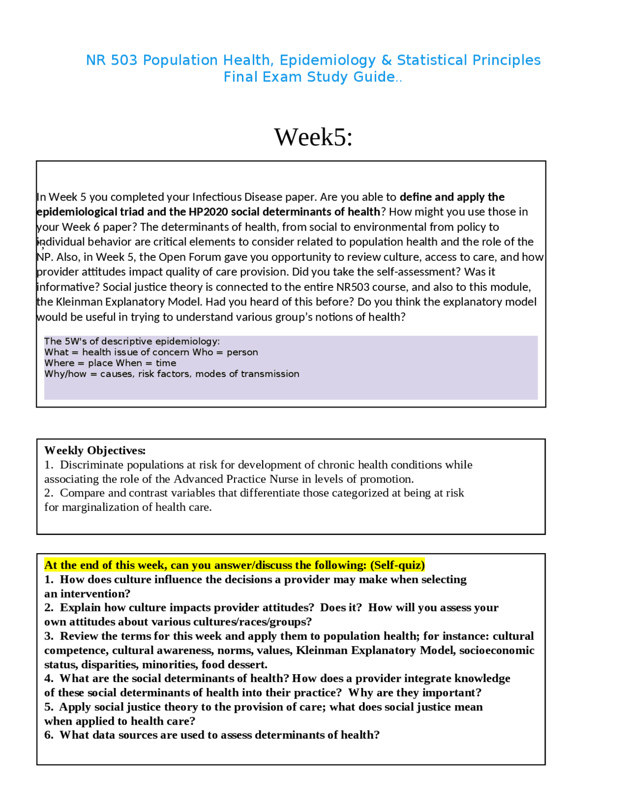 NR 503 Population Health, Epidemiology & Statistical Principles Final Exam Study Guide.. | Exams ...