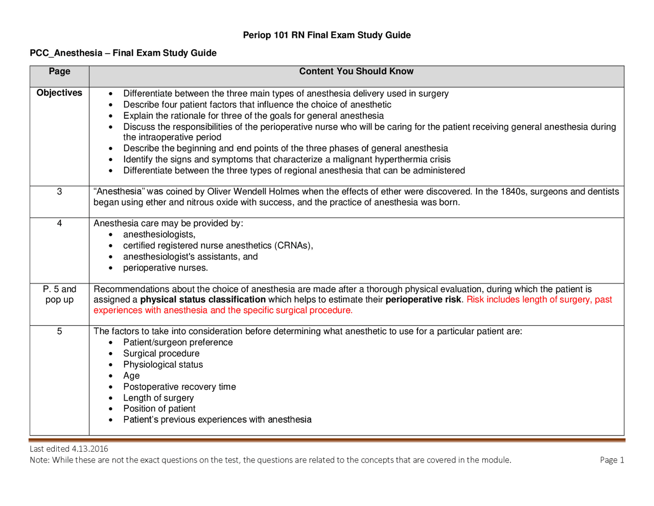 Periop_101_rn_asc_final_exam_study_guide_4.13.16[3399]. | Exams Nursing ...