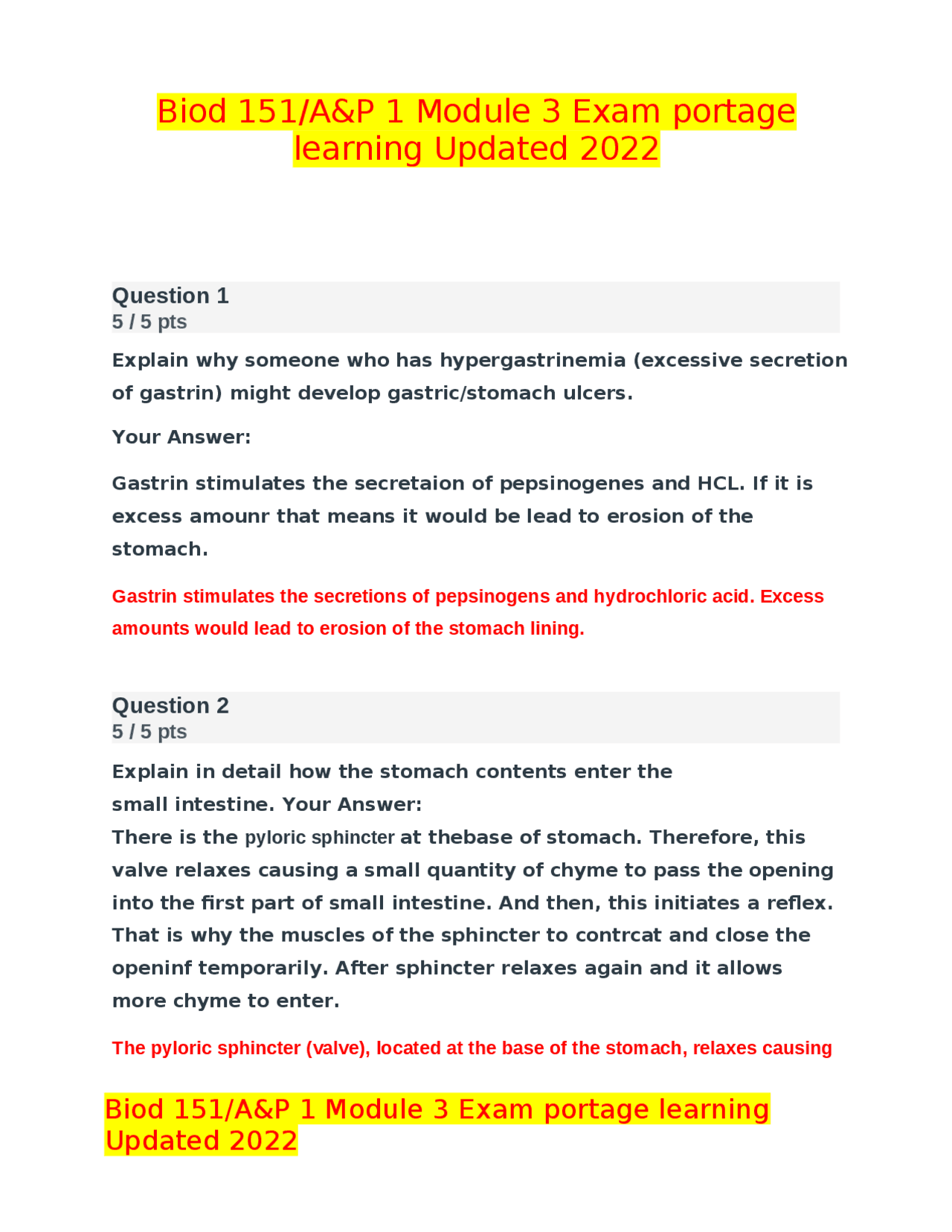 Biod 151/A&P 1 Module 3 Exam portage learning Updated 2022 | Exams ...