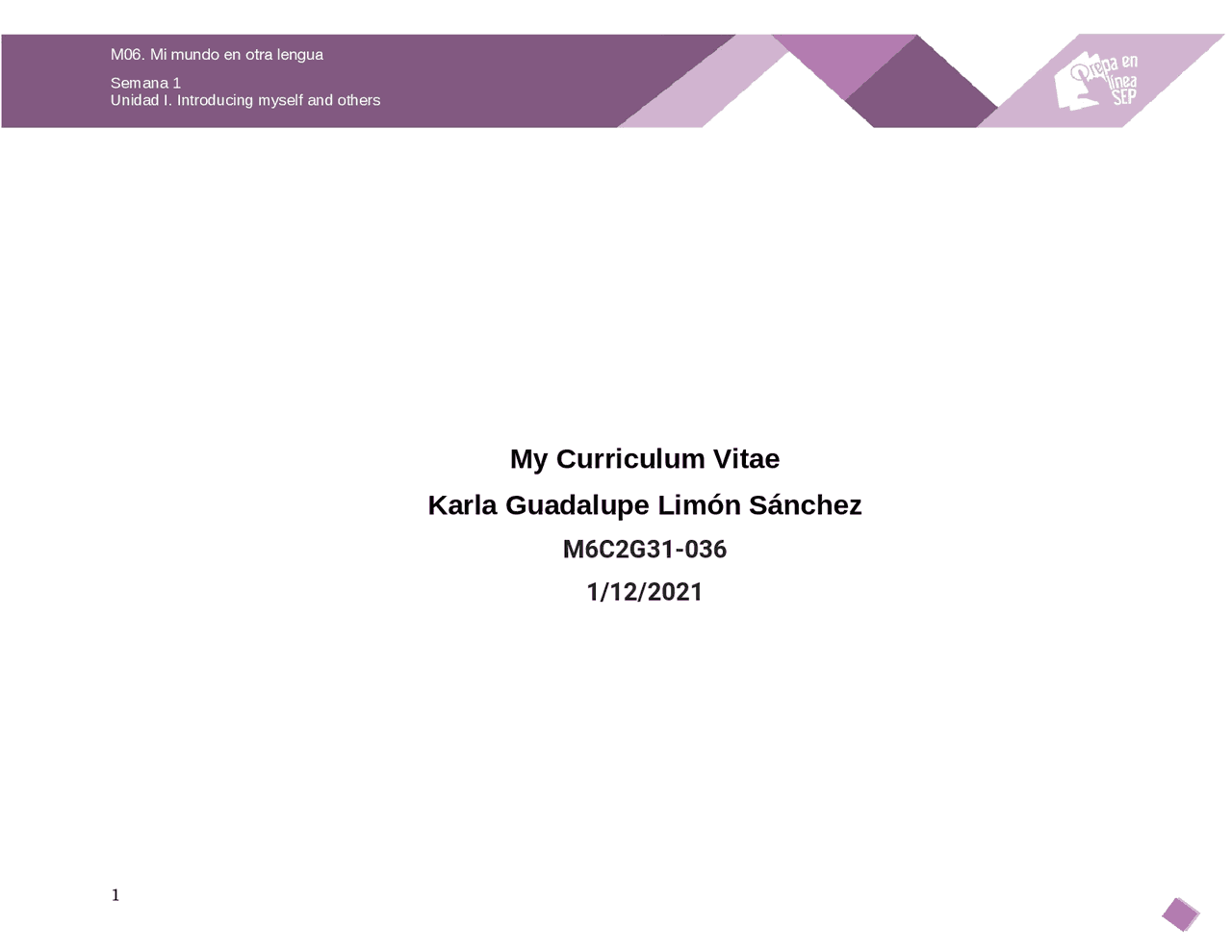 My Curriculum Vitae M06s1ai1 Ejercicios De Inglés Docsity