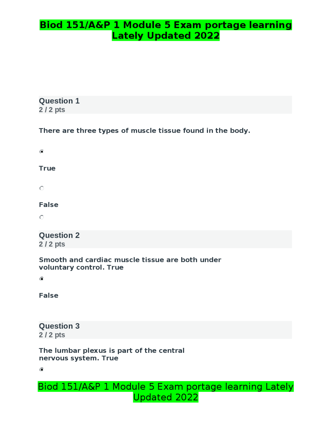 Biod 151/A&P 1 Module 5 Exam portage learning Lately Updated 2022 ...
