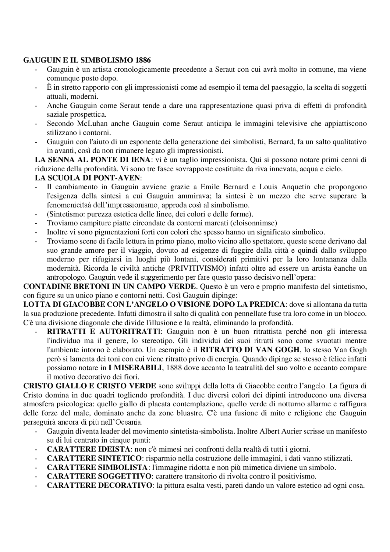 Simbolismo E Gauguin Appunti Di Storia Dellarte Docsity