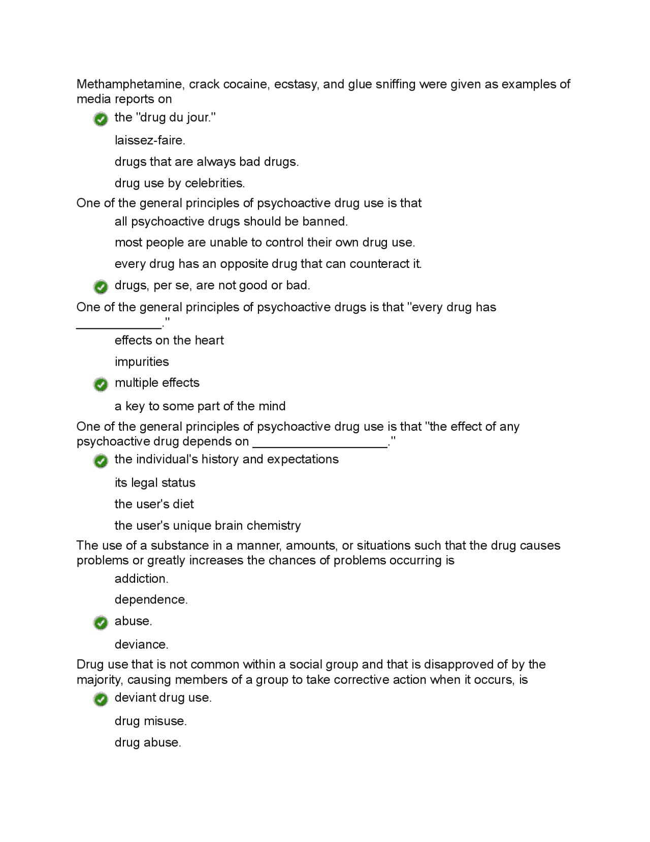 PHS 3534 Drug Education - Answer Key to All Quizzes and Tests (Drug Use ...