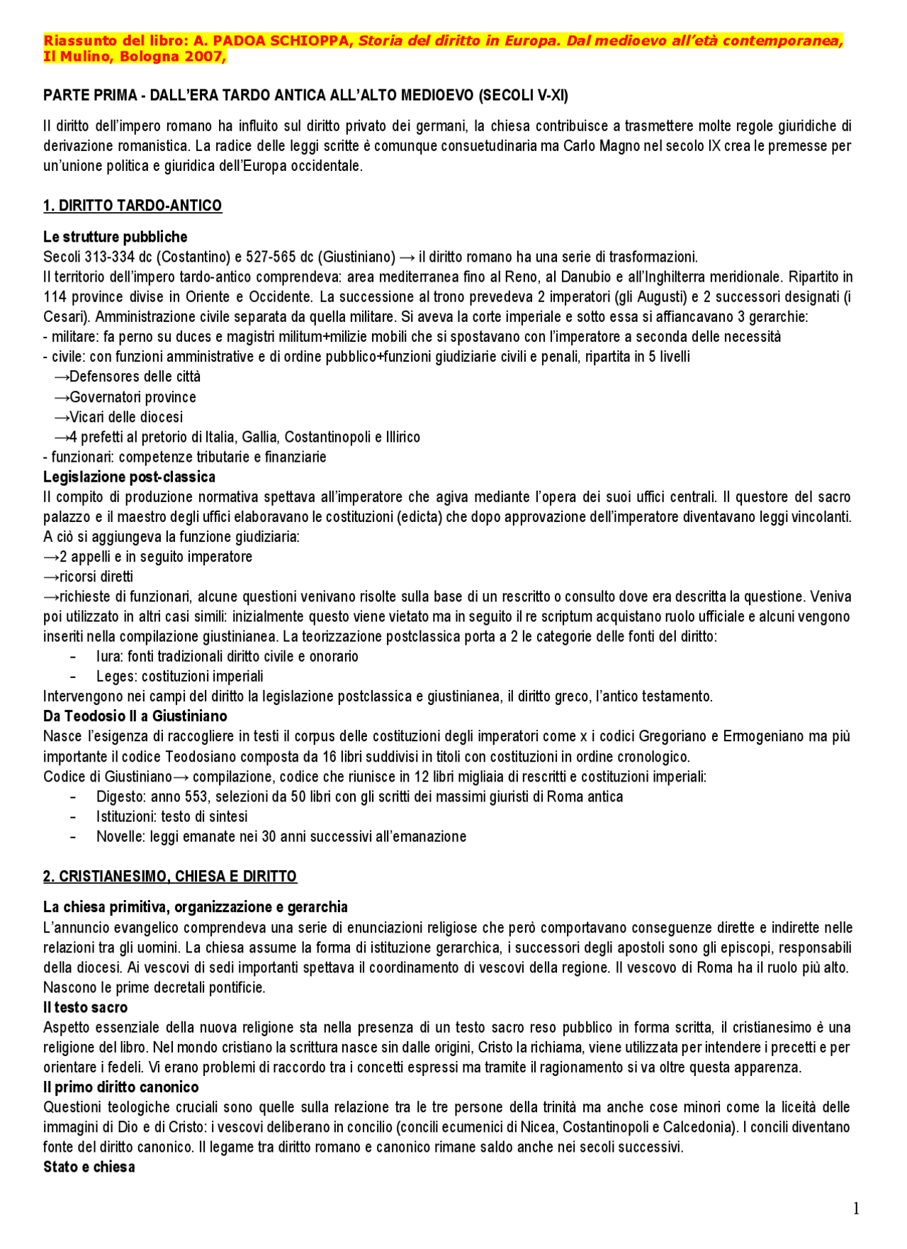 Storia del diritto medievale e moderno | Sintesi del corso di Storia ...