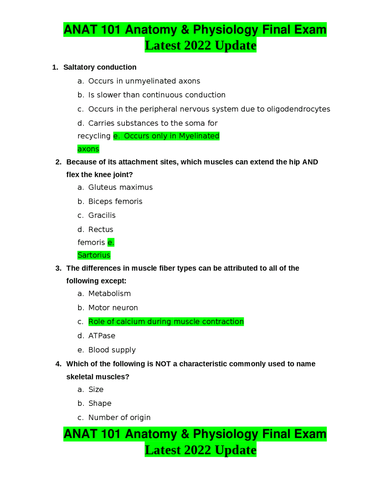 ANAT 101 Anatomy & Physiology Final Exam Latest 2022 Update | Exams ...