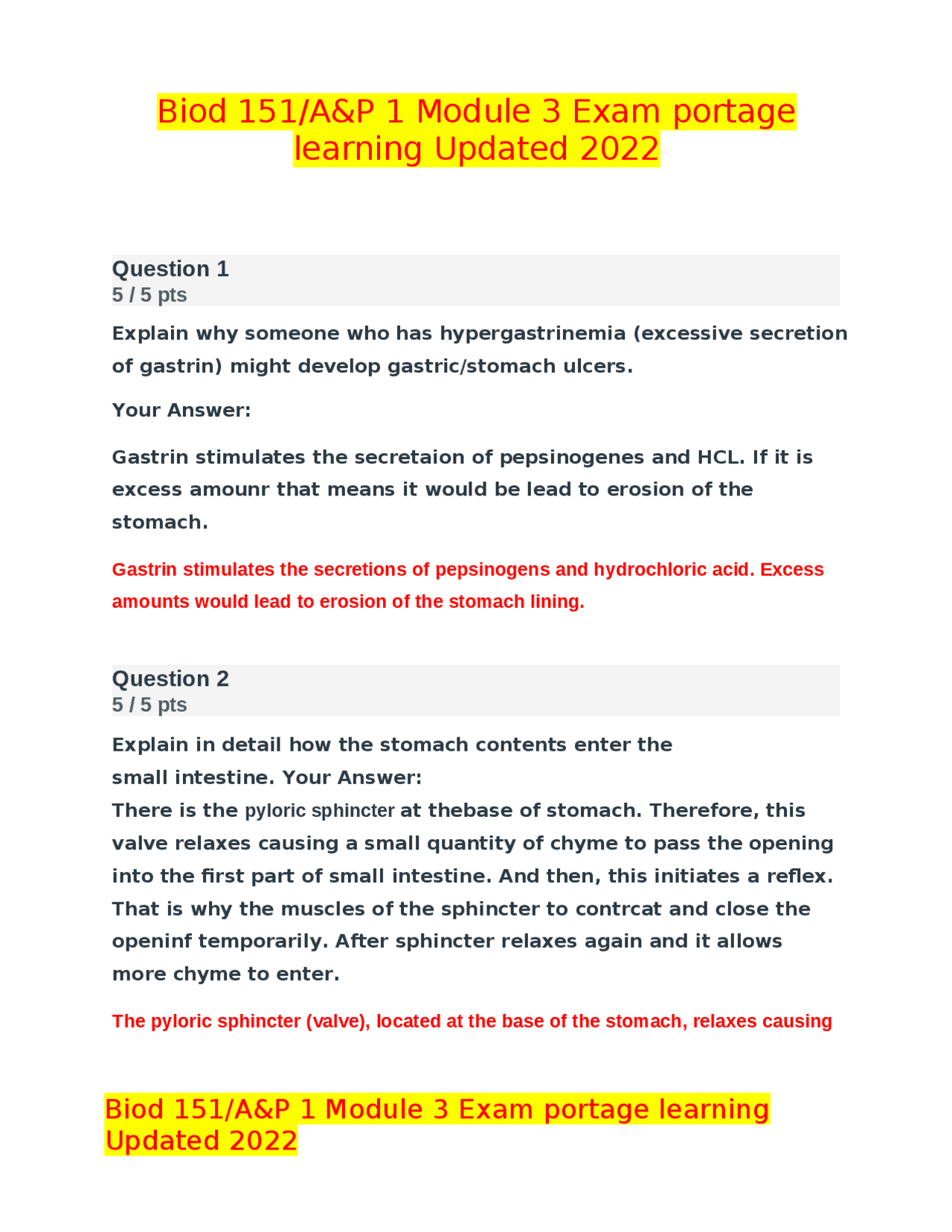 Biod 151/A&P 1 Module 3 Exam portage learning Updated 2022 | Exams ...