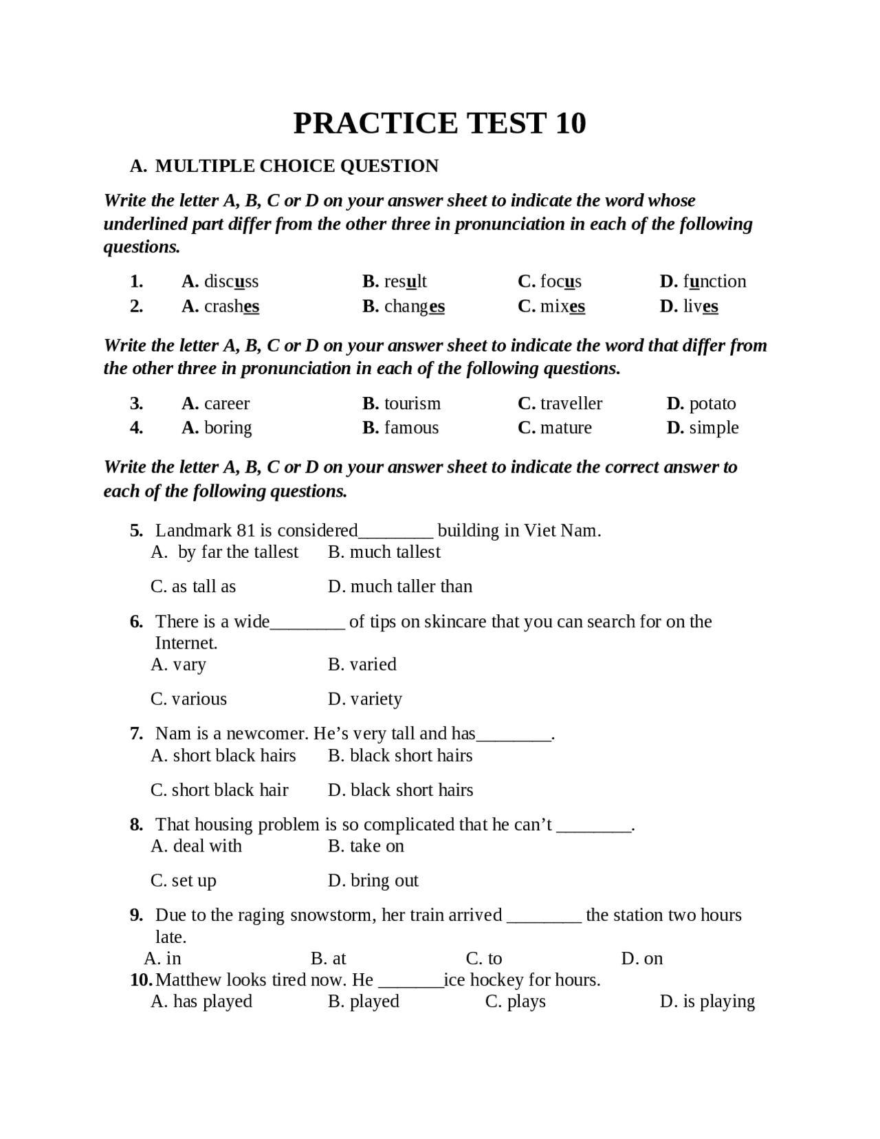 English Pratice Test Exercises English Language Docsity