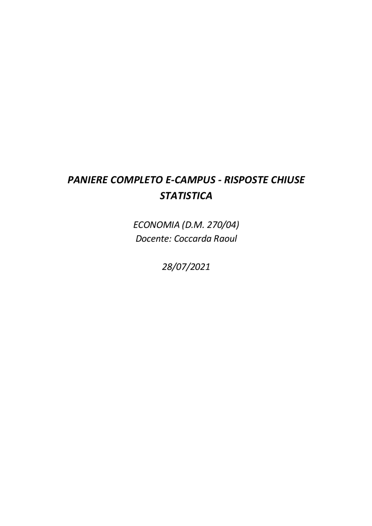 Paniere Statistica Ecampus Prof Coccarda Risposte Chiuse Panieri