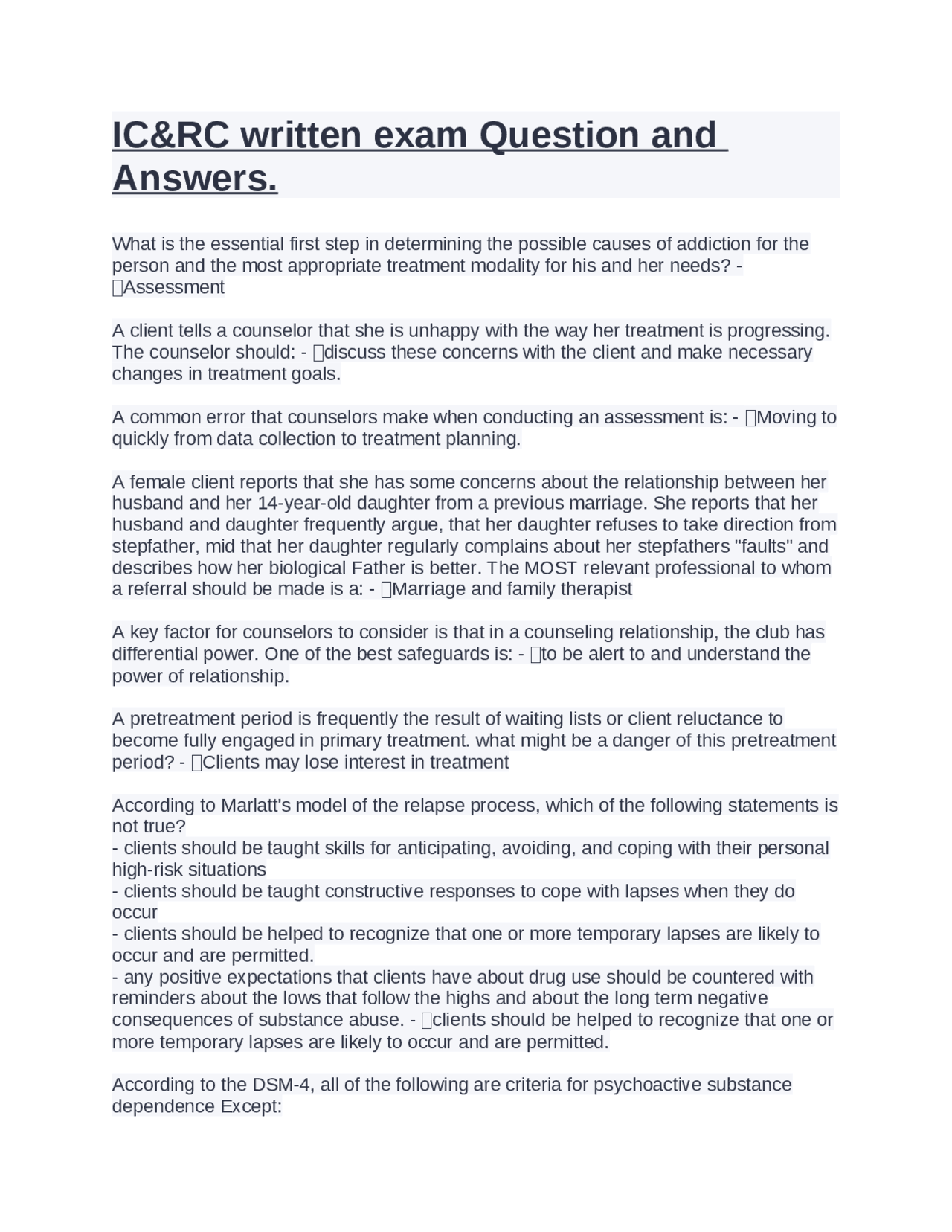 Icandrc Written Exam Question And Answers Exams Nursing Docsity