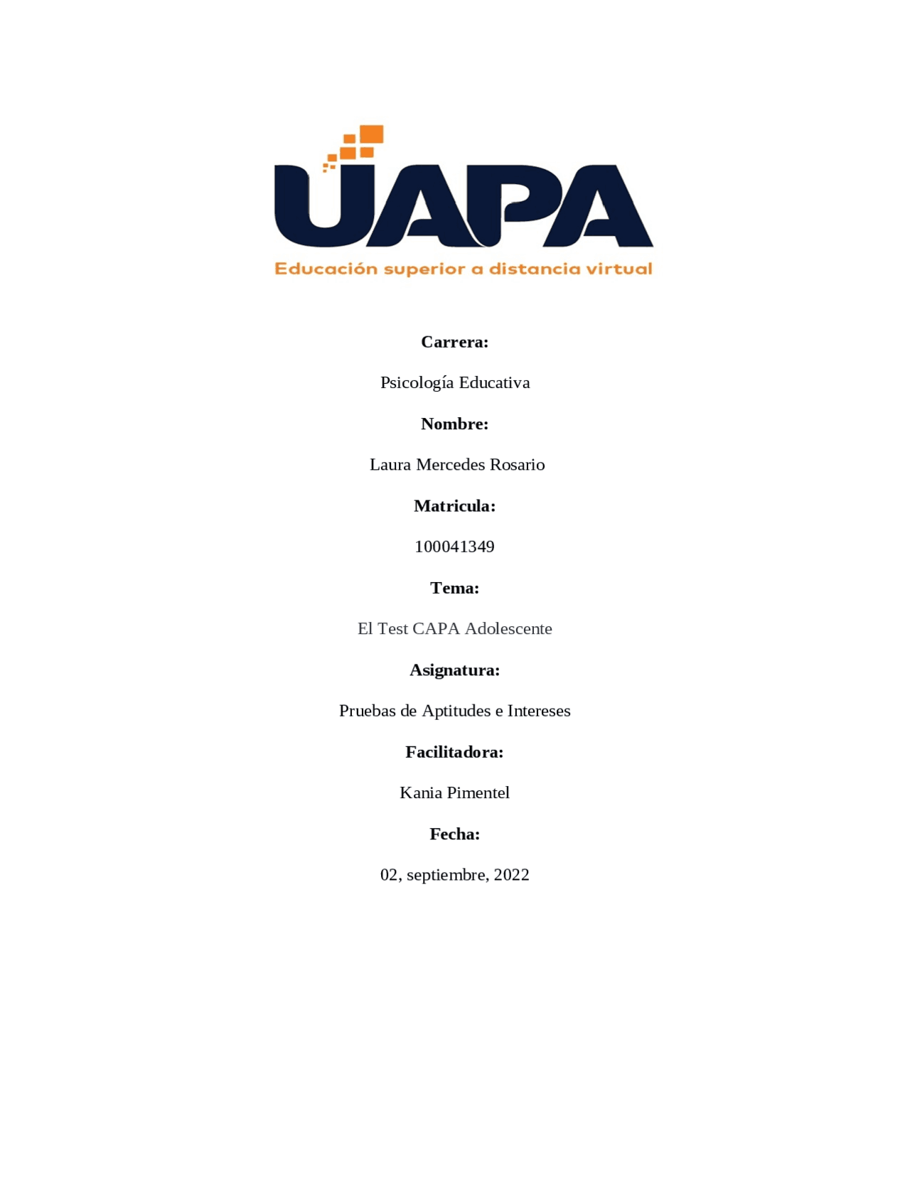 Análisis del Test CAPA Adolescente y el Test de Kuder | Resúmenes de ...