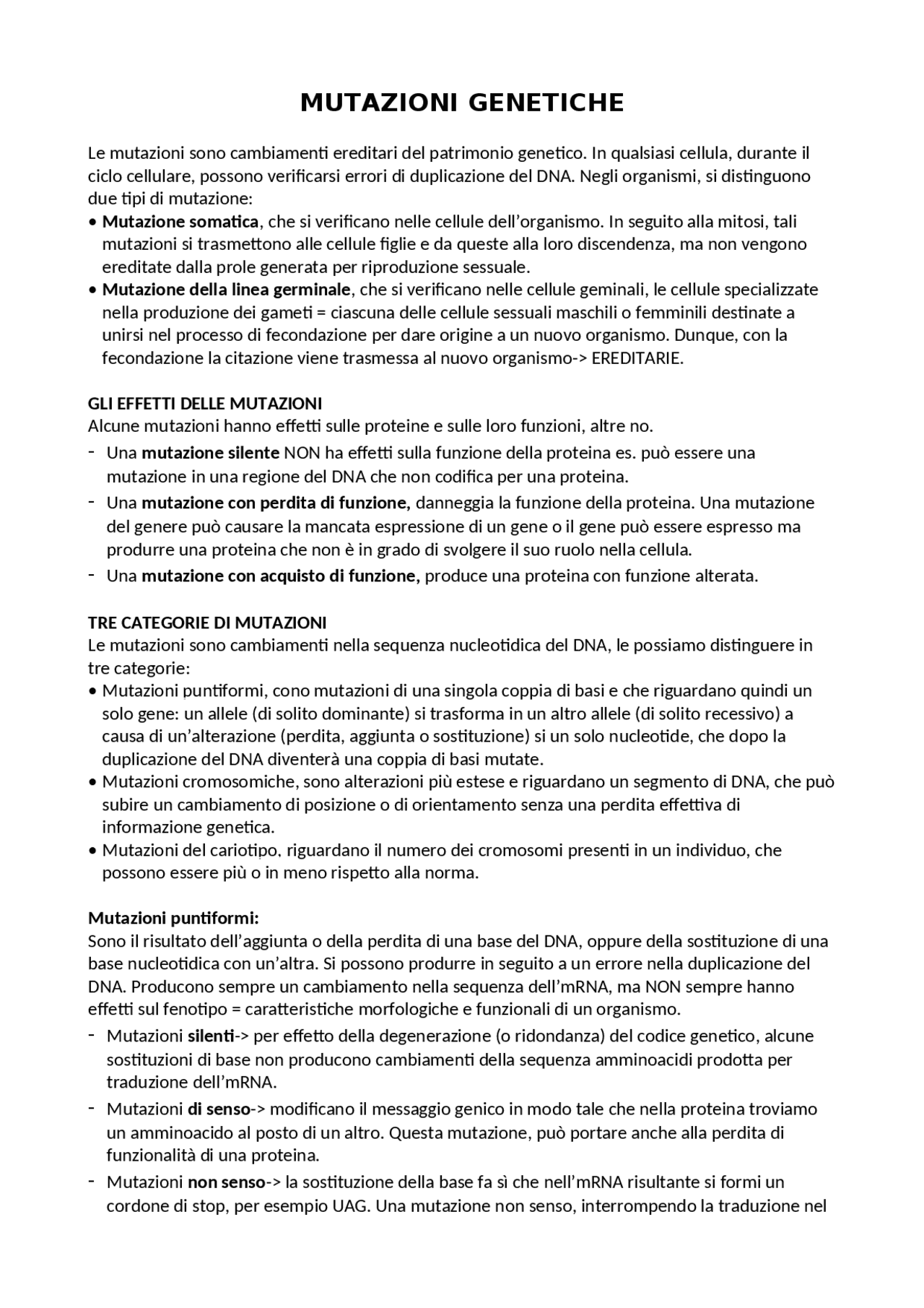 Mutazioni Genetiche: Tipi, Effetti e Cause | Appunti di Biologia | Docsity