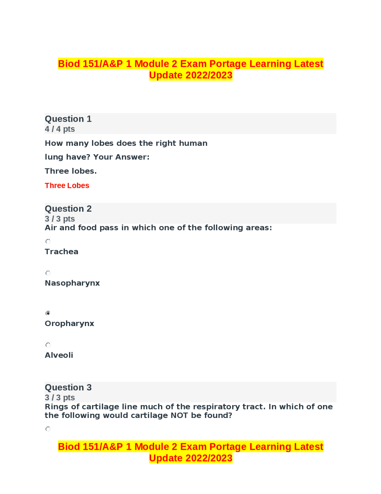 Biod 151/A&P 1 Module 2 Exam Portage Learning Latest Update 2022/2023 ...