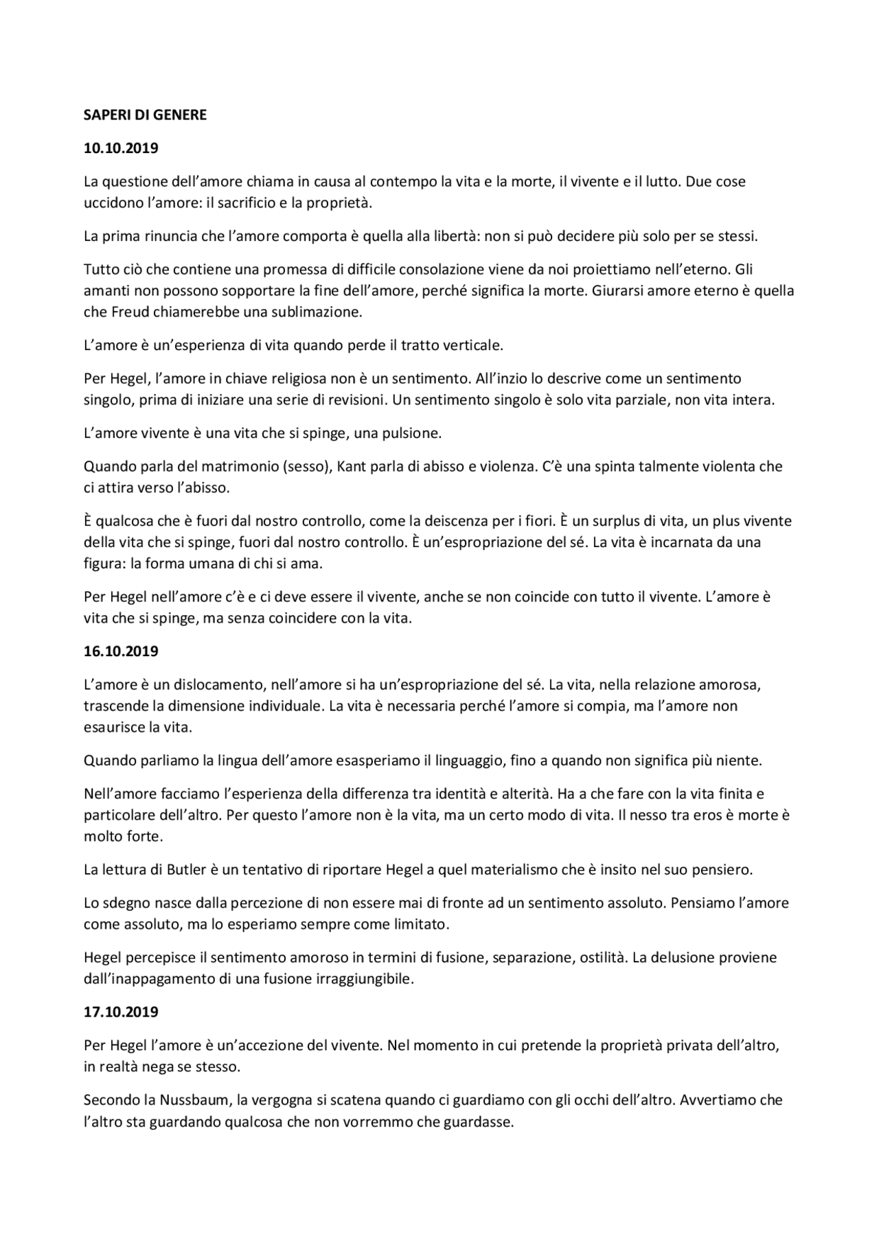 Appunti Del Corso Di Saperi Di Genere Appunti Di Filosofia Docsity
