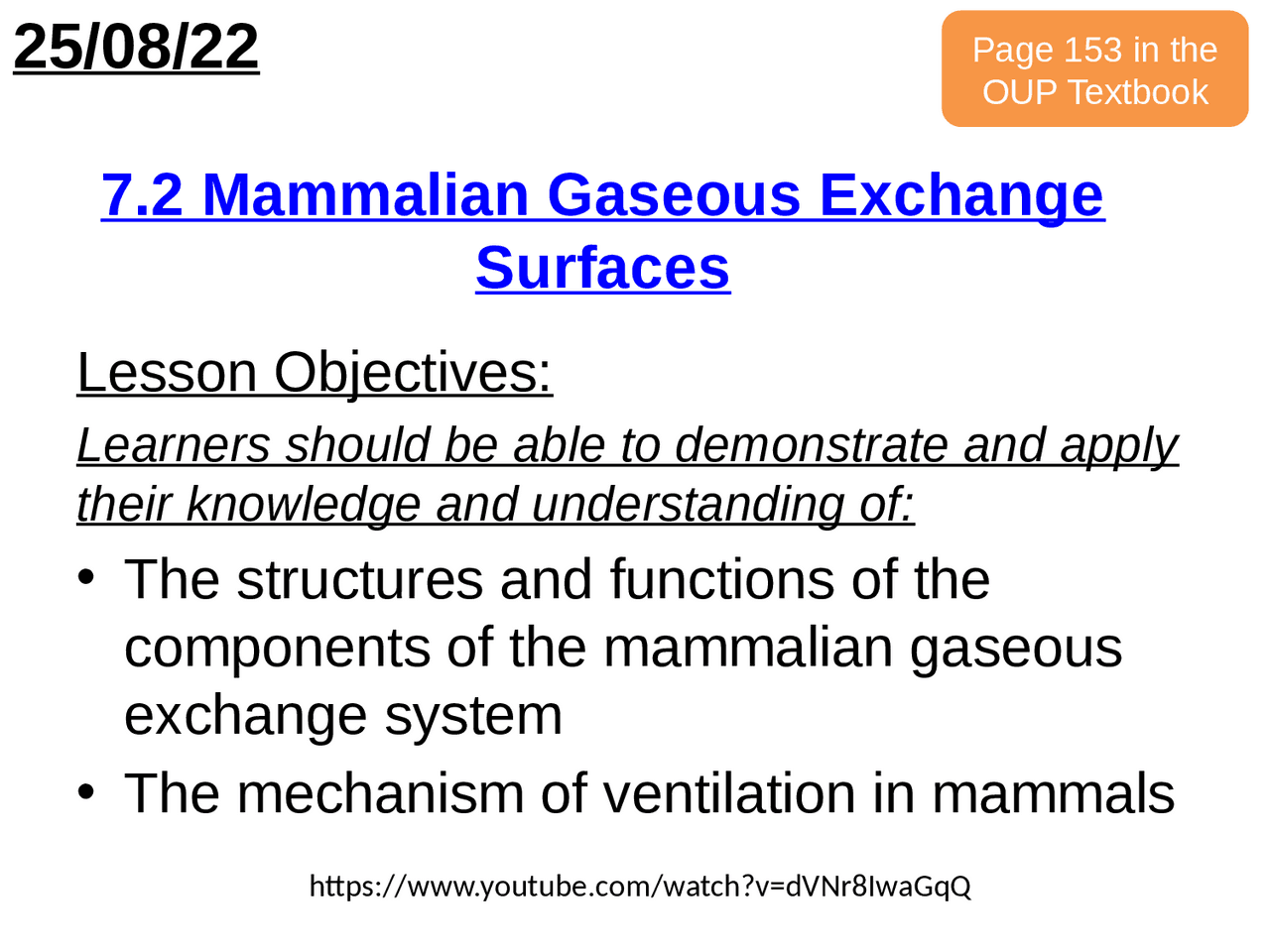 Lungs gas exchange A level | Slides Biology - Docsity