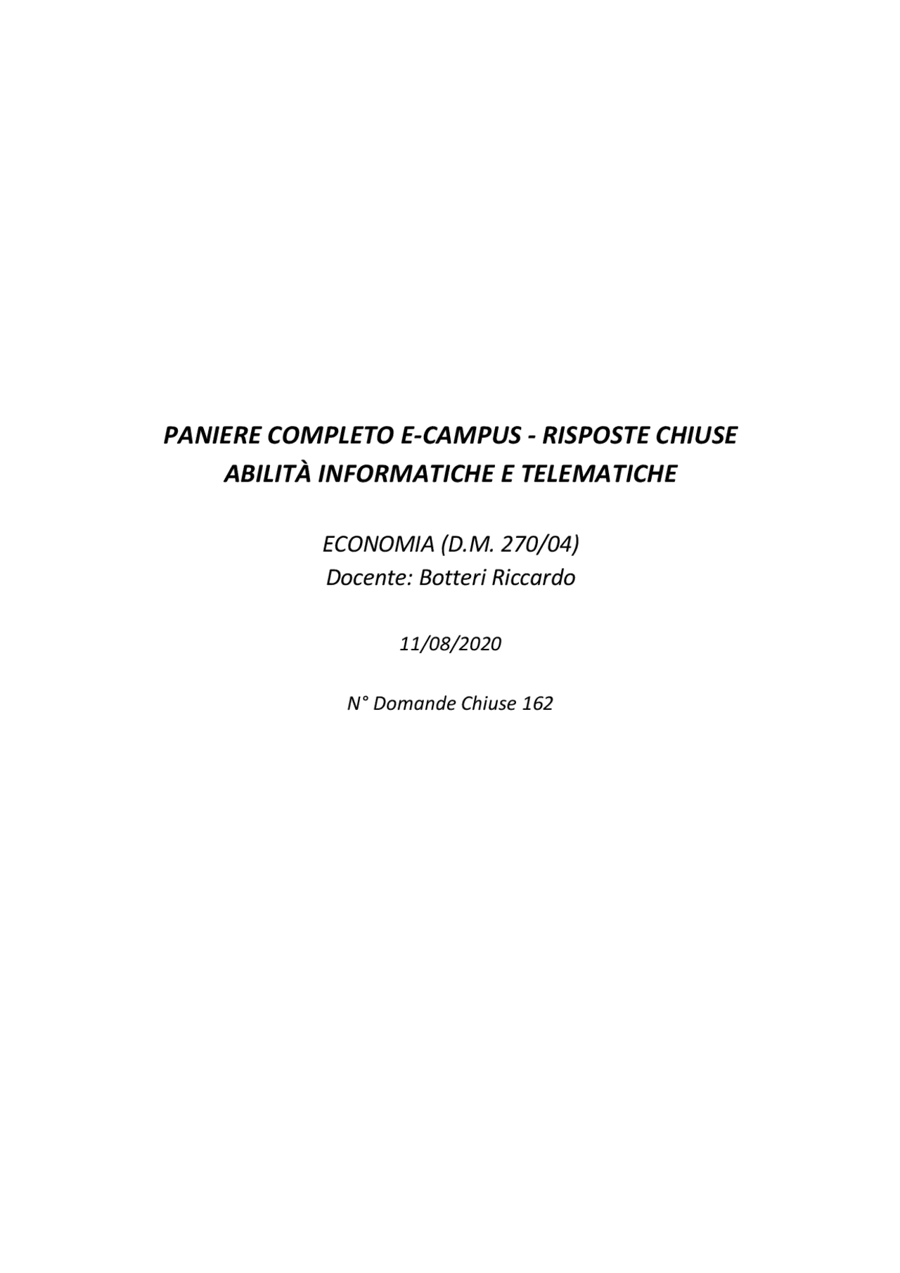 Paniere AbilitÀ Informatiche E Telematiche Ecampus Prof Botteri