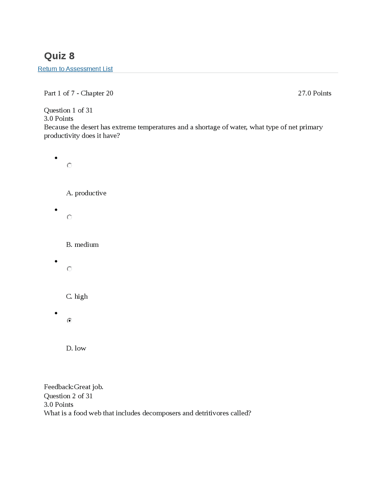 Quiz 8 Ecology And Food Systems Exams Ecology And Environment Docsity
