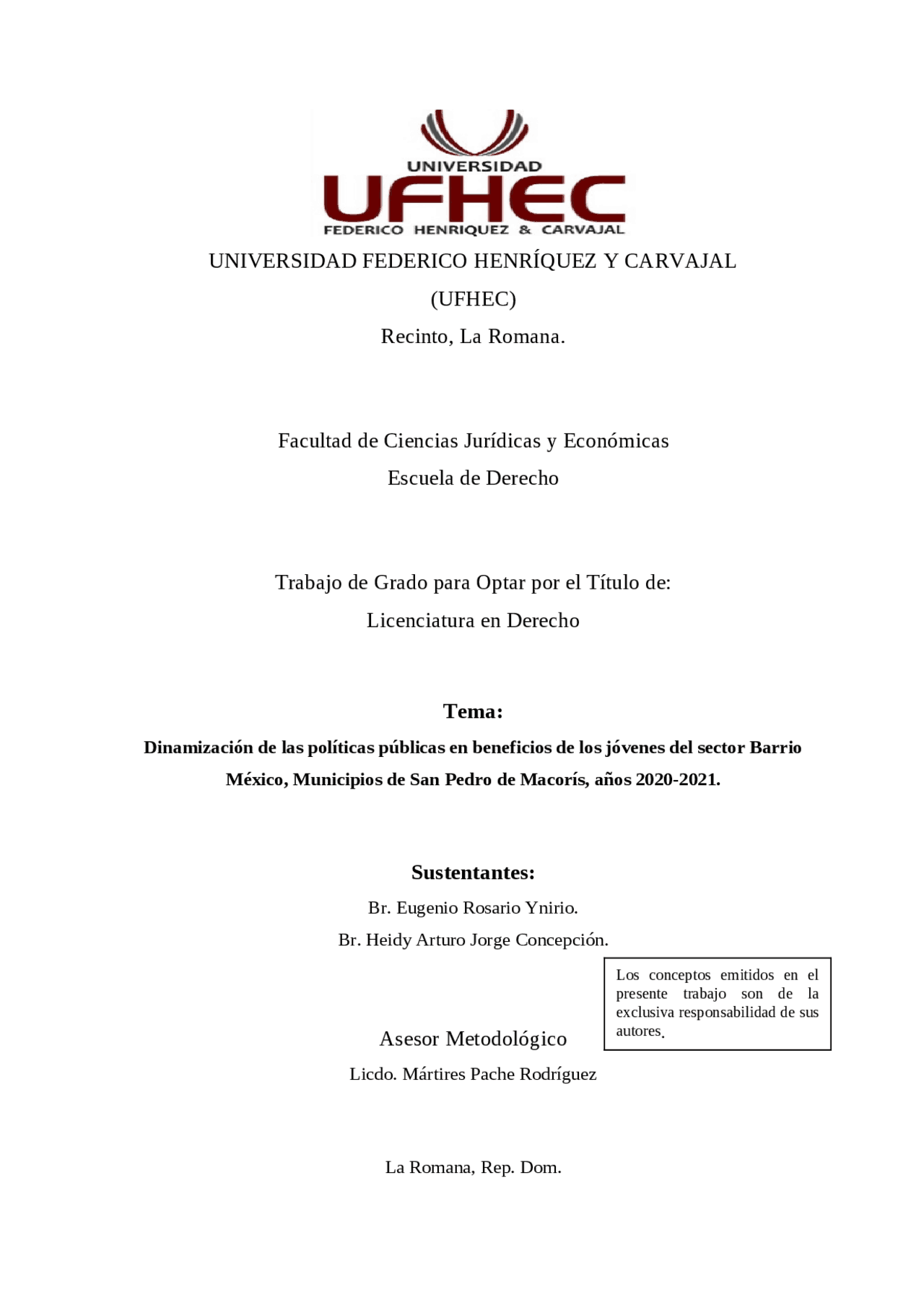 Este Es Una Tesis Presentada Tesis De Bachillerato De Derecho Docsity