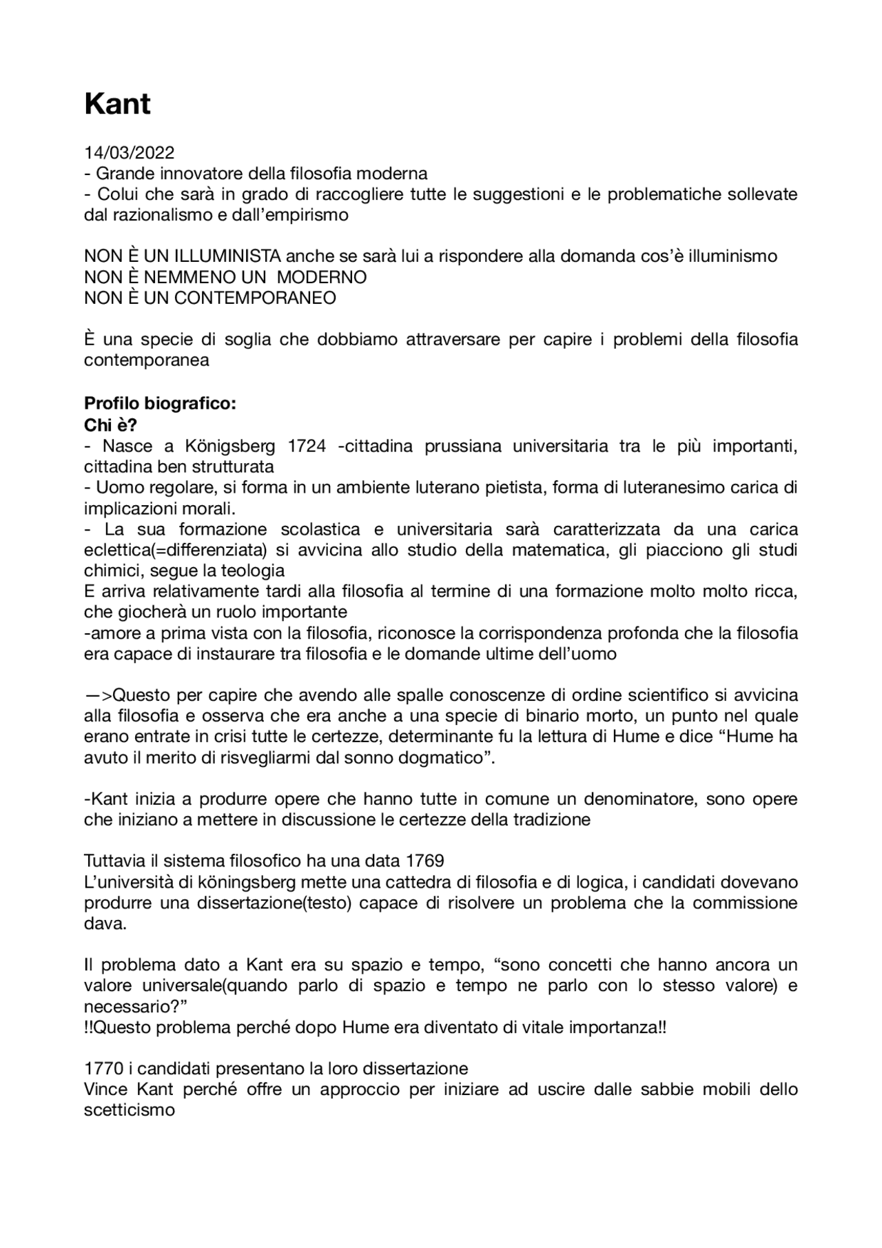 Kant Critica Della Ragion Pura Appunti Di Filosofia Docsity