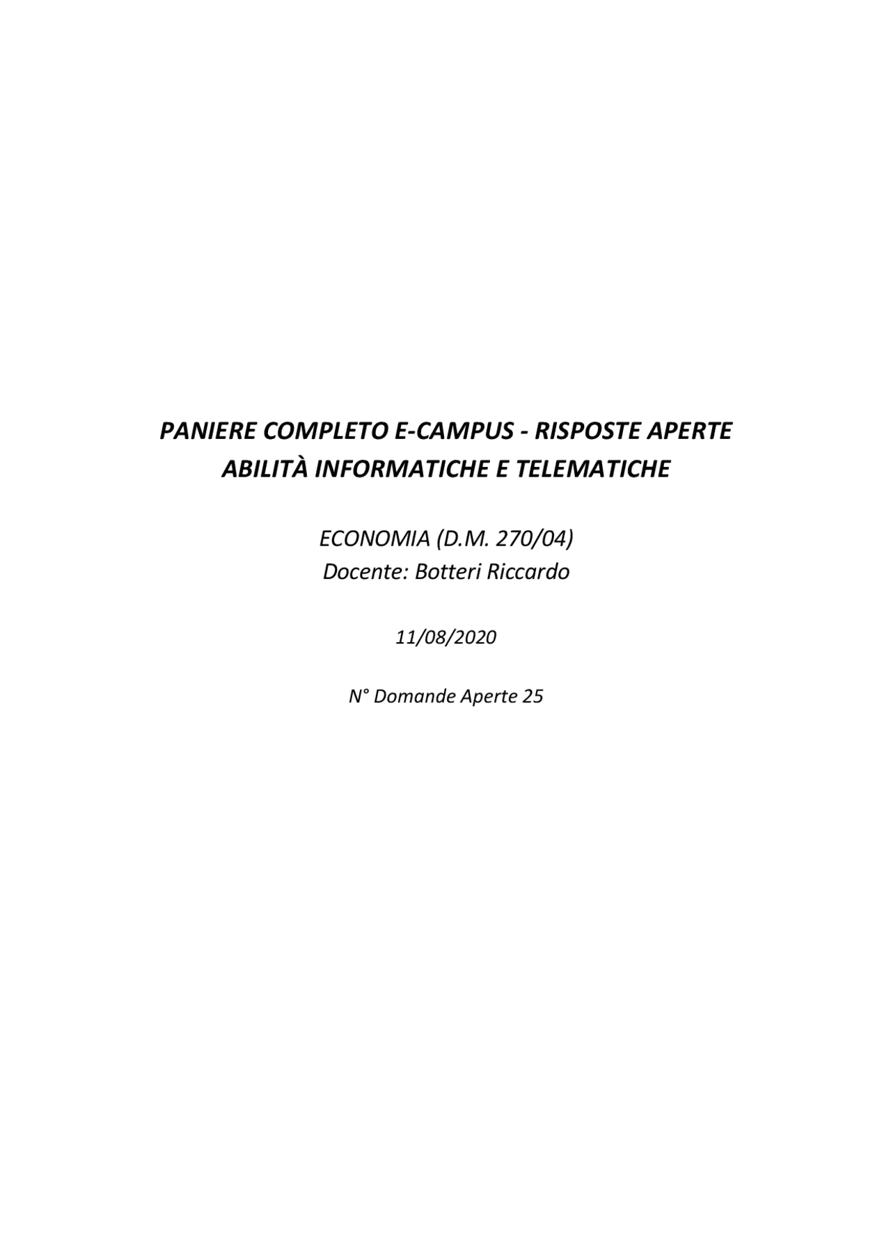 Paniere AbilitÀ Informatiche E Telematiche Ecampus Prof Botteri