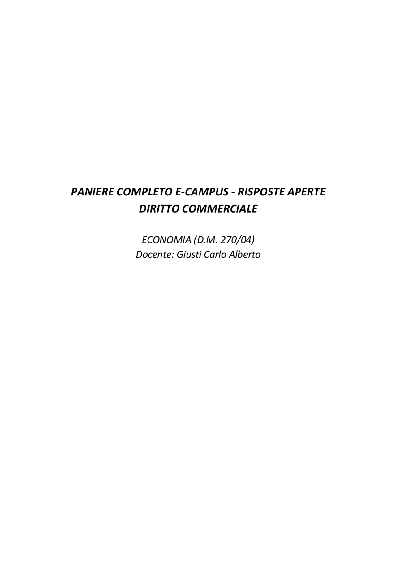 Paniere DIRITTO COMMERCIALE eCampus (prof. Giusti) - RISPOSTE APERTE | Panieri di Diritto ...