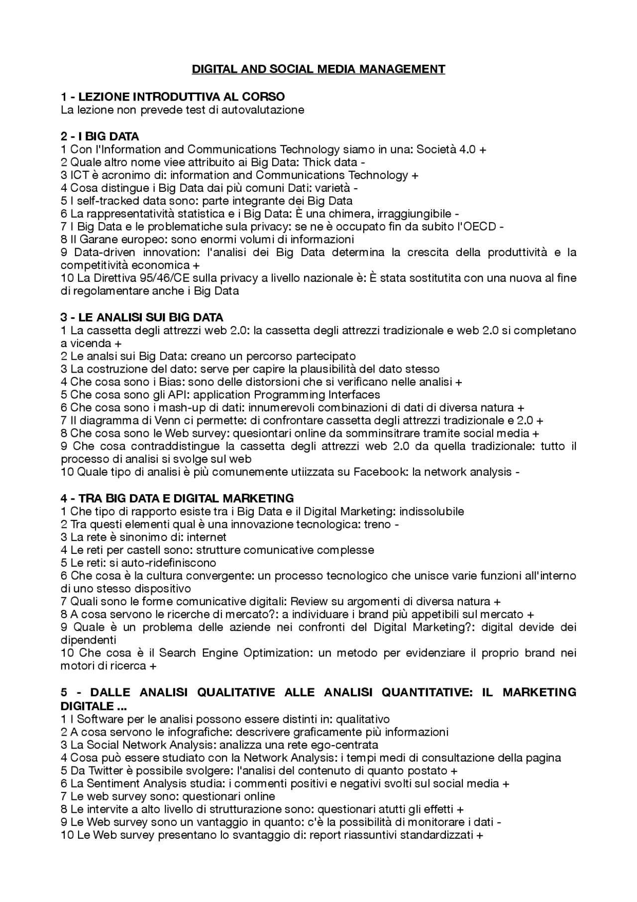 RISPOSTE TEST DIGITAL AND SOCIAL MEDIA MANAGEMENT | Panieri di Teorie e ...