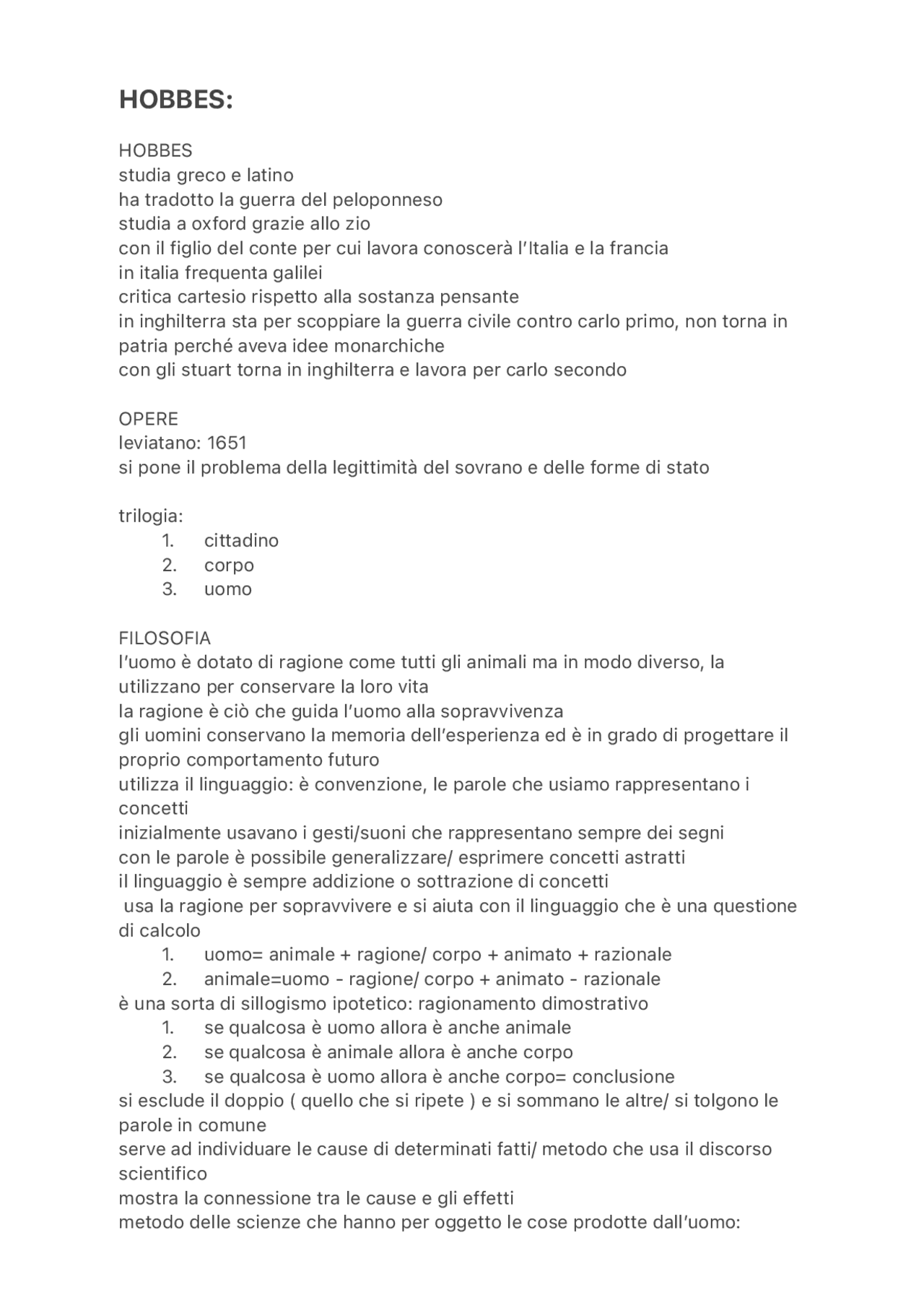 Appunti Su Hobbes Filosofia Appunti Di Filosofia Docsity