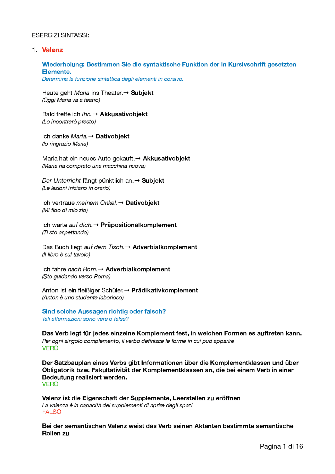 Esercizi Lingua Tedesca Ii Sintassi Esercizi Di Lingua Tedesca Docsity