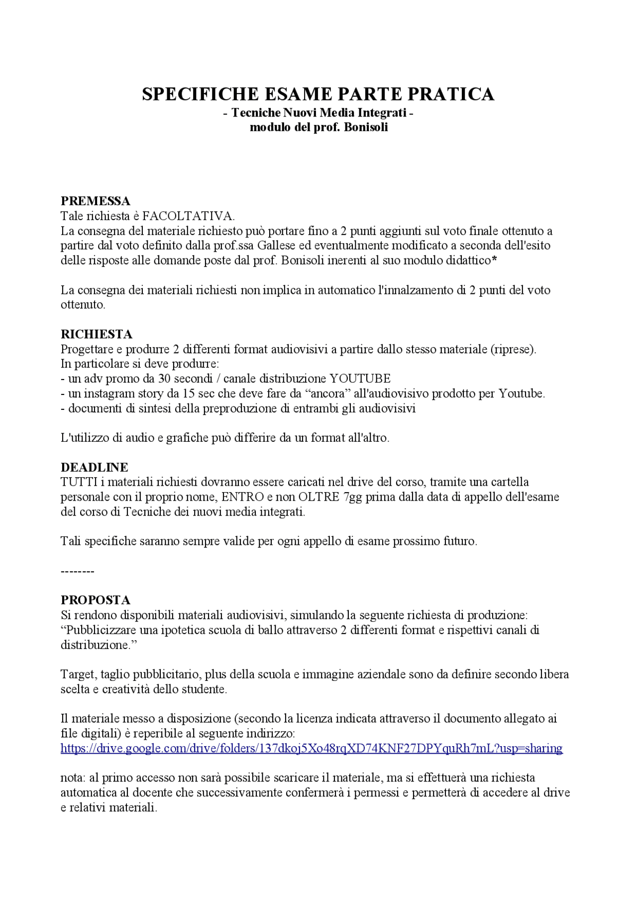 Programma Esame tecniche di ripresa | Prove d'esame di Acustica E Illuminotecnica - Docsity