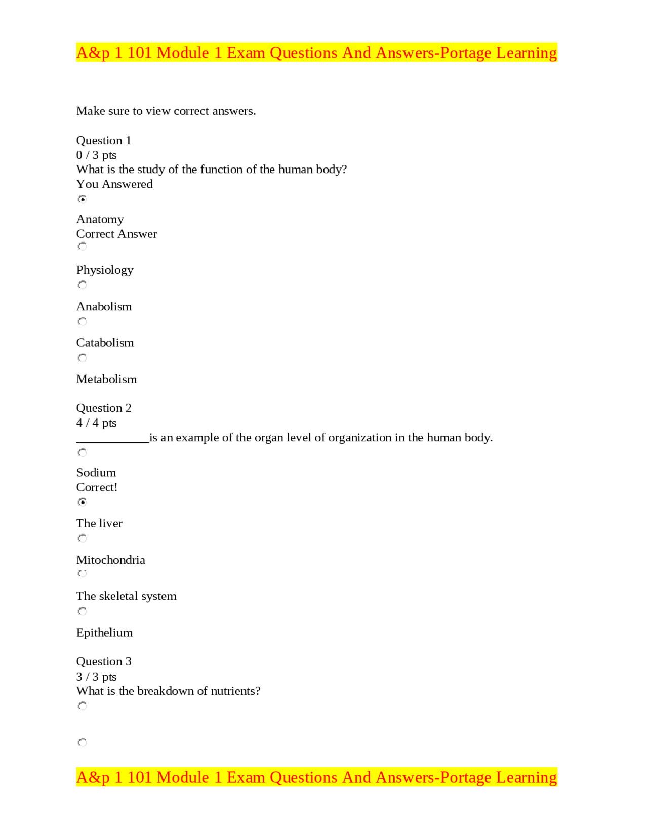 Aandp 1 101 Module 1 Exam Questions And Answers Portage Learning Exams