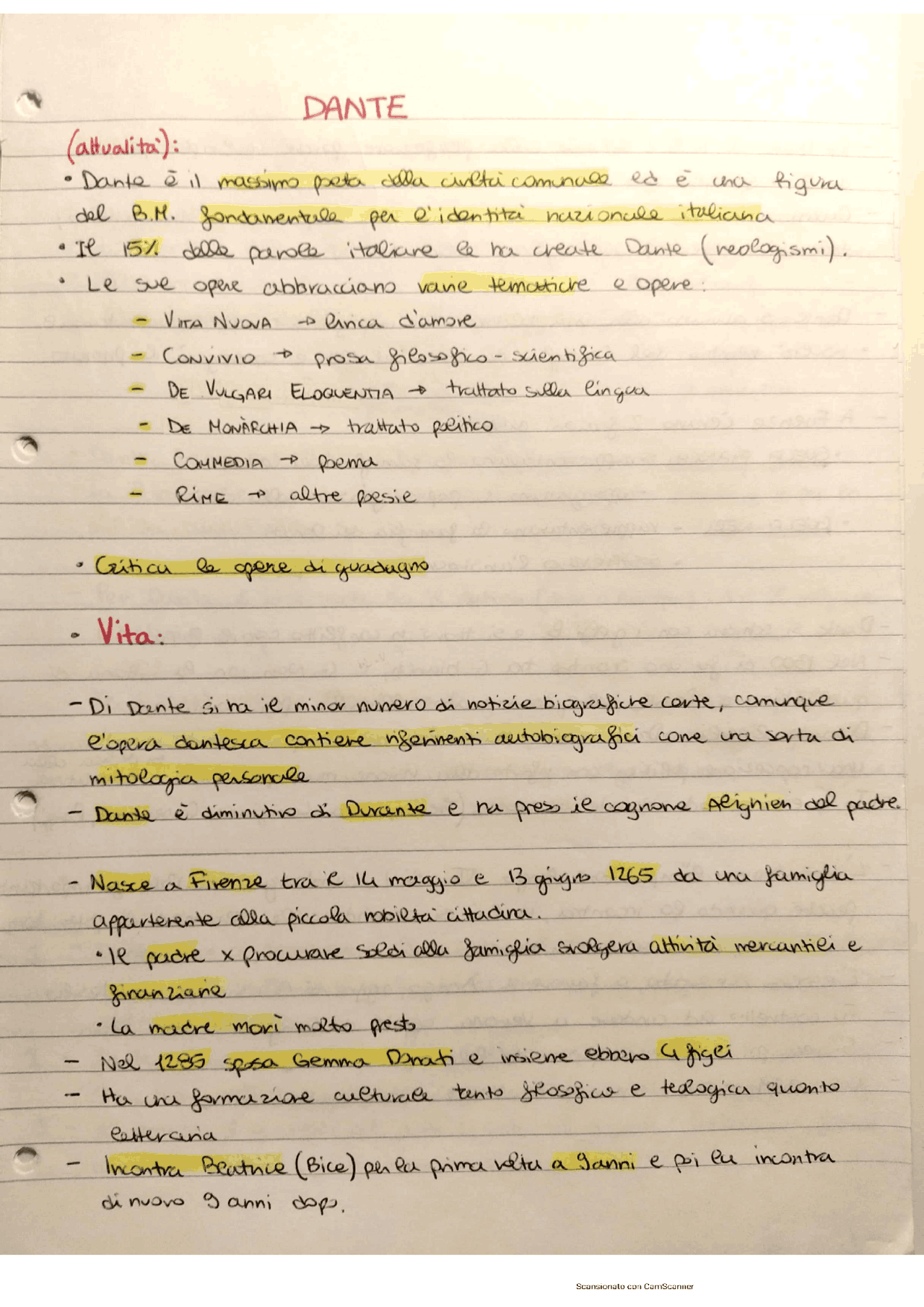 DANTE ALIGHIERI e le sue opere | Schemi e mappe concettuali di Italiano ...