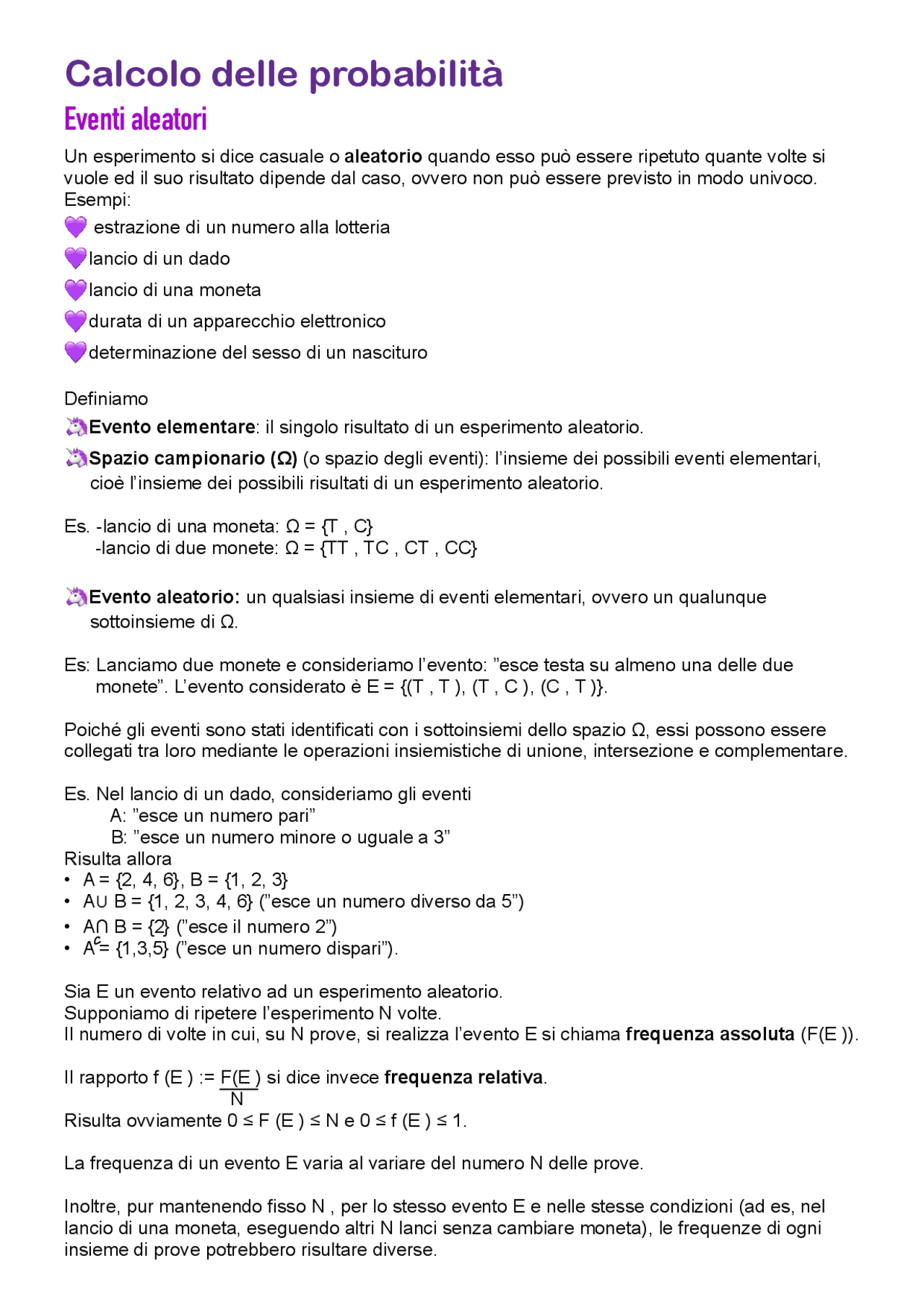 Appunti probabilità | Appunti di Probabilità e Statistica | Docsity