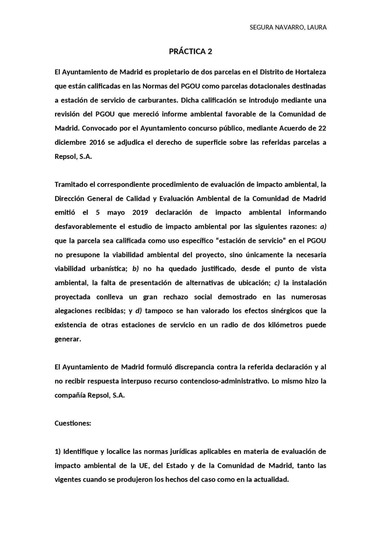 PrÁctica 2 Derecho Ambiental Ejercicios De Derecho Ambiental Docsity