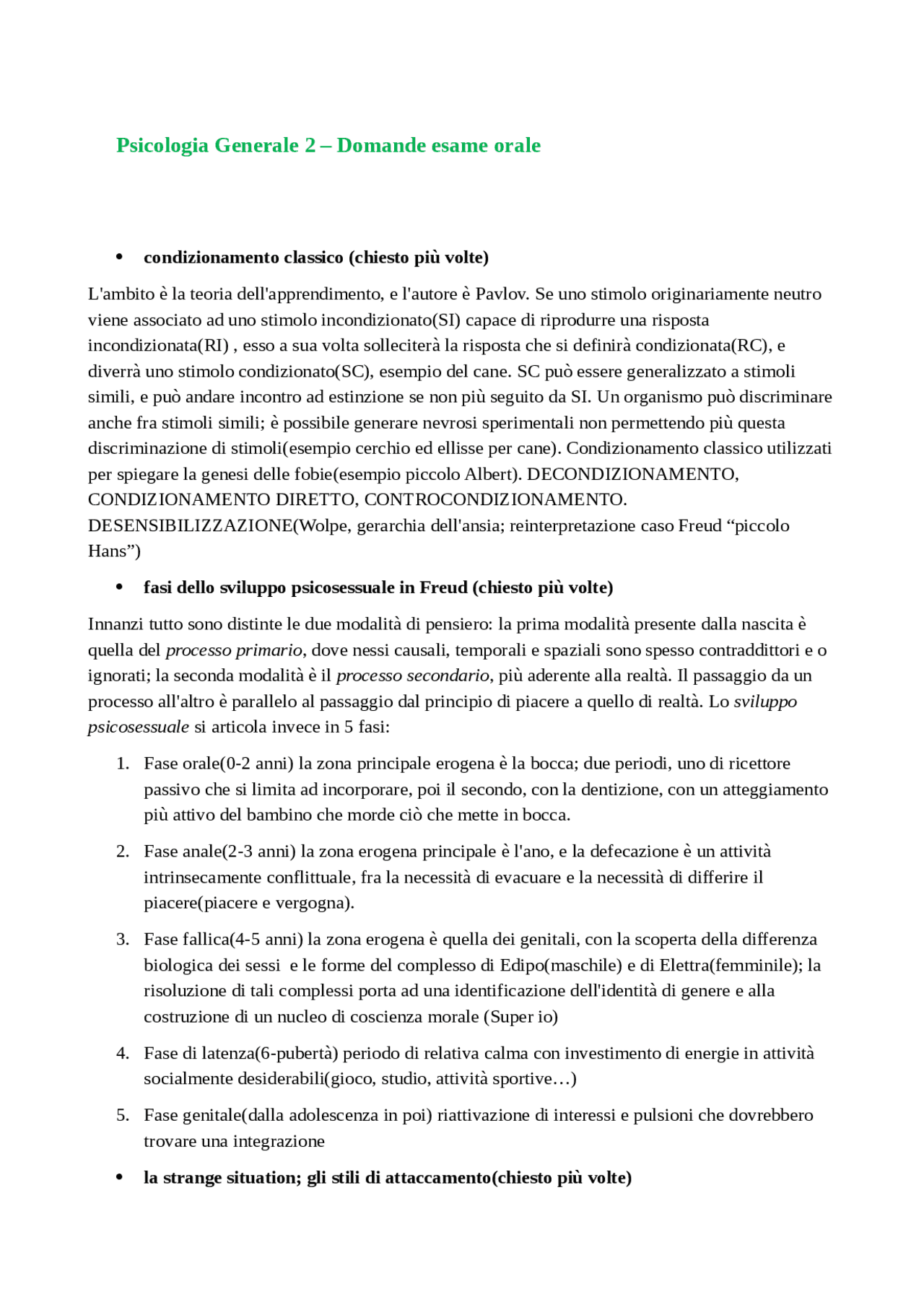 Psicologia Generale 2 – Domande esame orale - Completo | Prove d'esame di Psicologia Generale ...